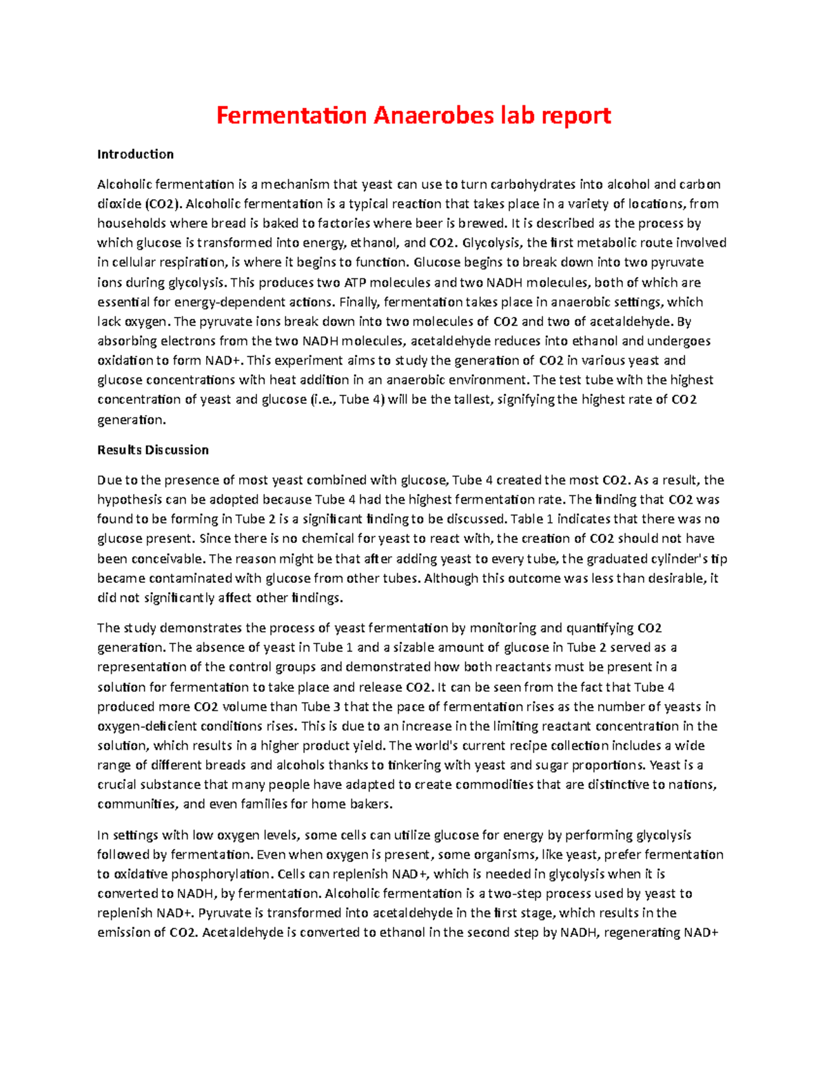 Fermentation Anaerobes lab report - Fermentation Anaerobes lab report ...