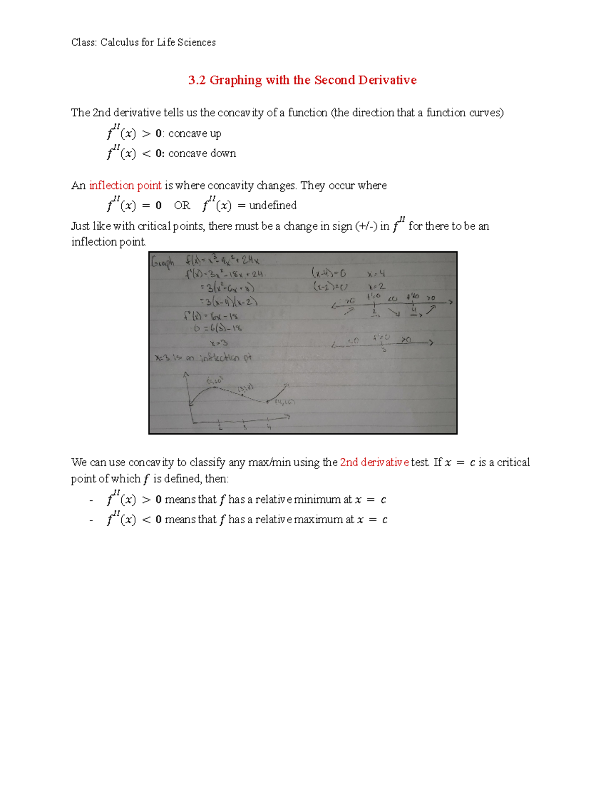 3.2 Graphing with the Second Derivative - Google Docs - Class: Calculus ...