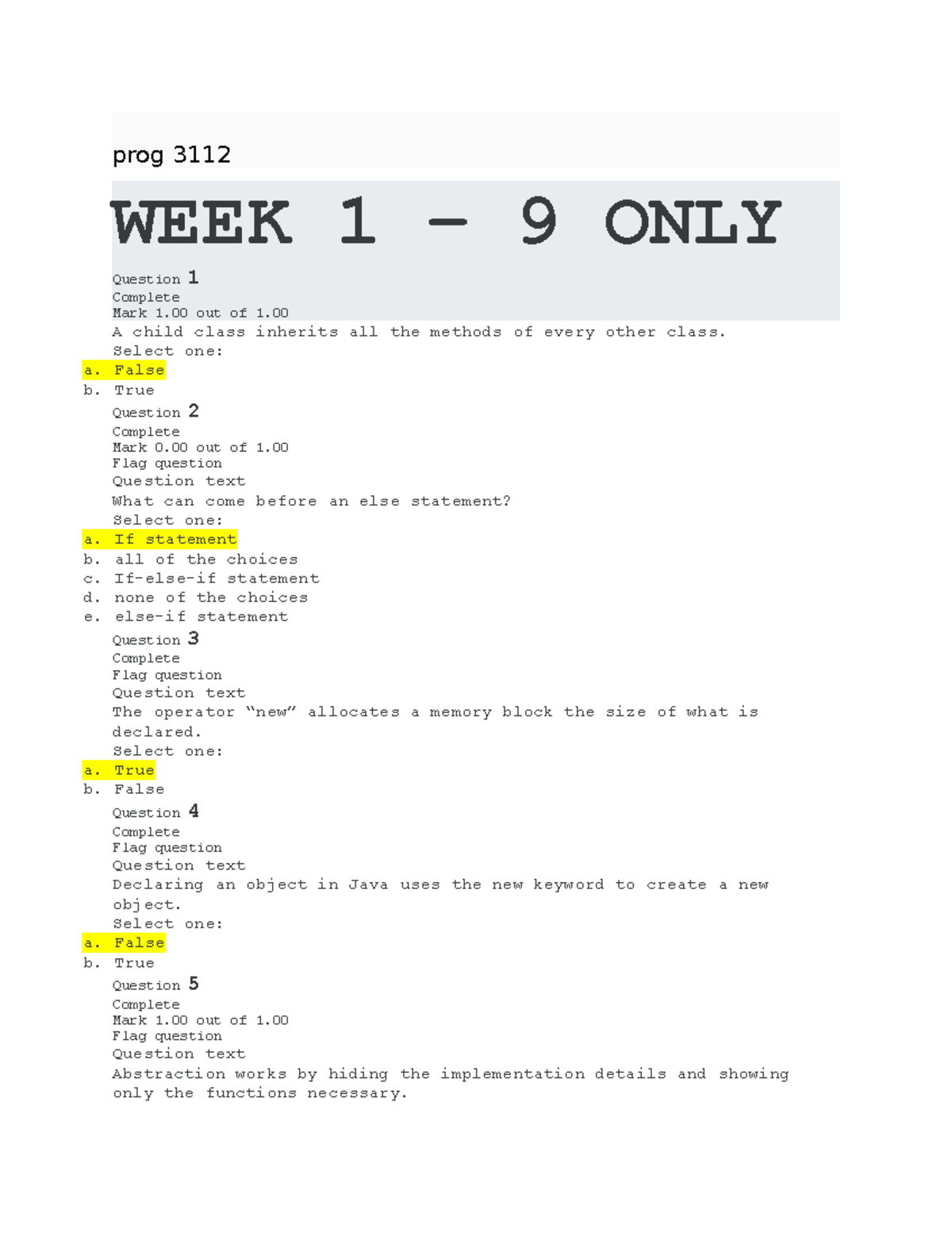 Document-1 - Lecture notes 1 - prog 3112 WEEK 1 – 9 ONLY Question 1 ...