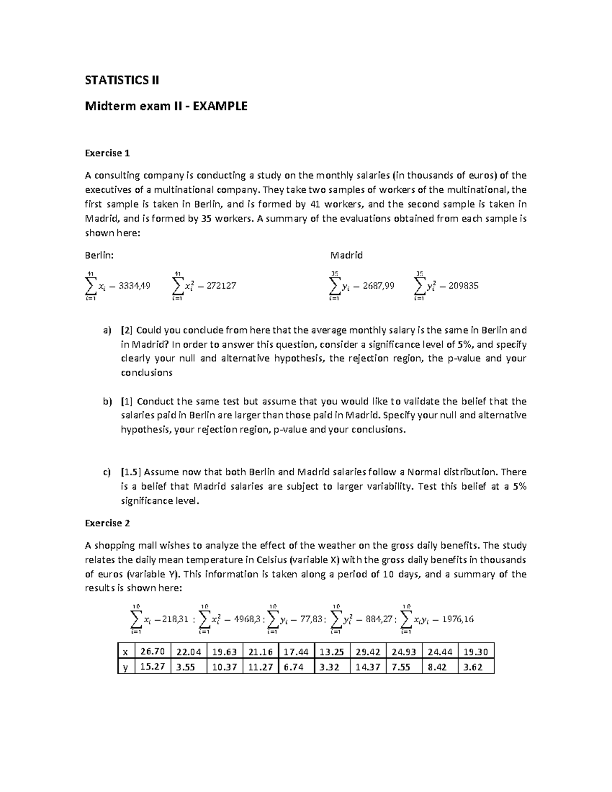 Midterm 2 Example - Solución de parcial - STATISTICS II Midterm exam II ...