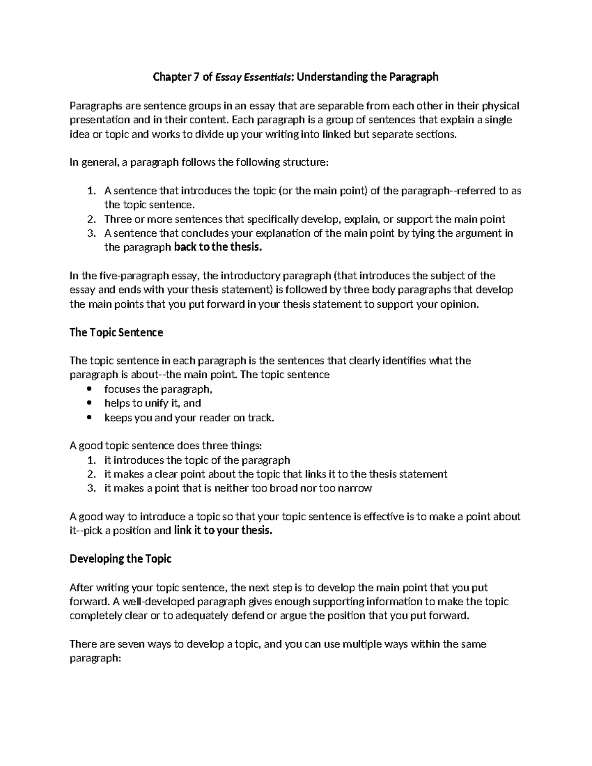 Paragraph development - Chapter 7 of Essay Essentials: Understanding ...