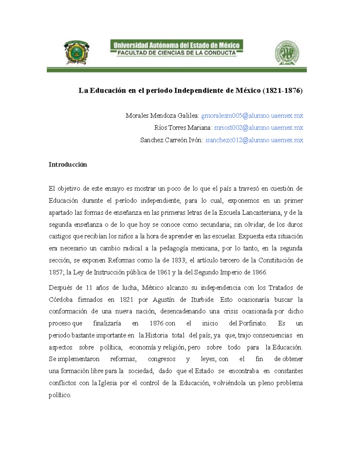 Ensayo de Historia - La Educación en el periodo Independiente de México ...