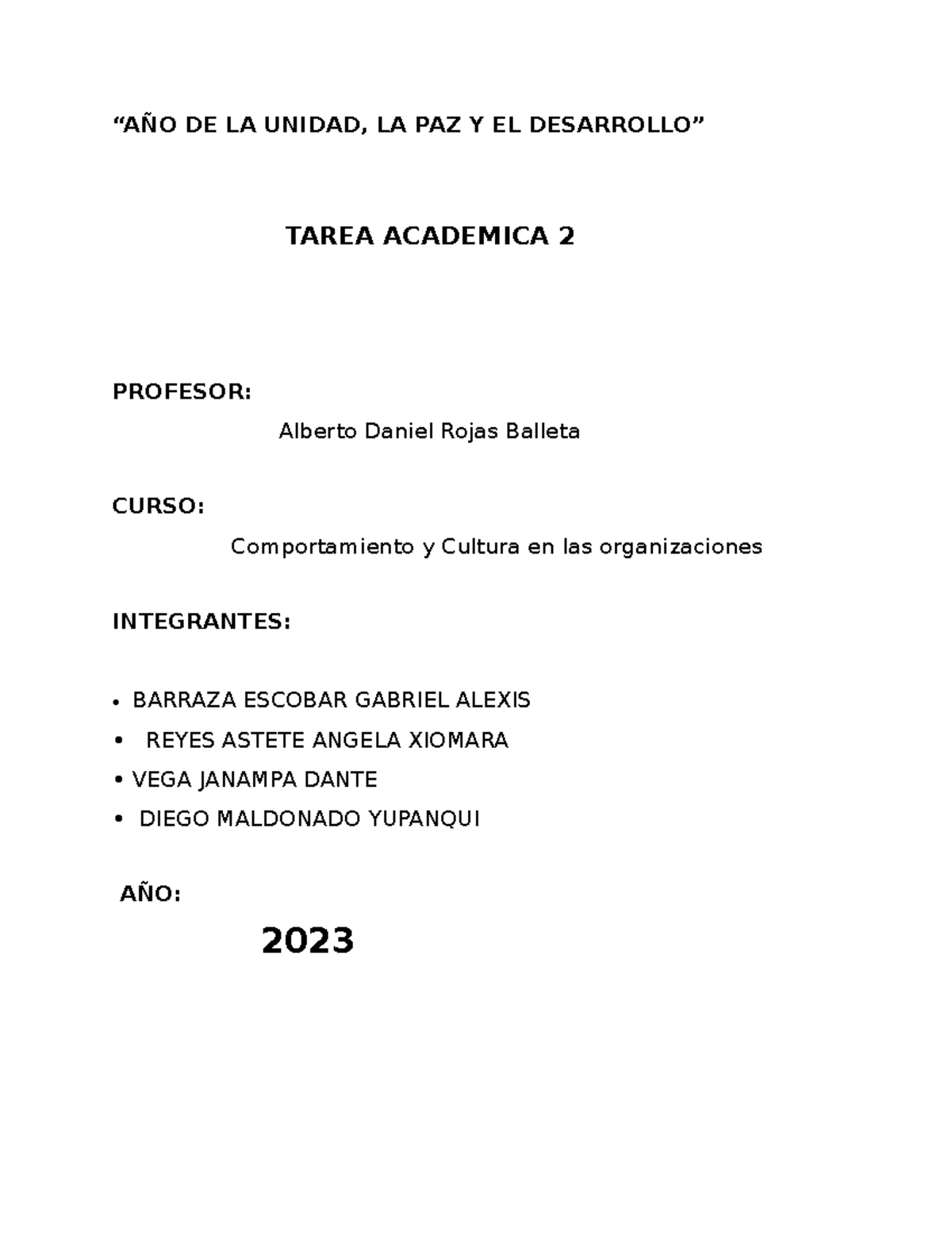 TA2 Mafani sac - ta2 comportamiento y cultura - “AÑO DE LA UNIDAD, LA PAZ Y EL DESARROLLO” TAREA ...