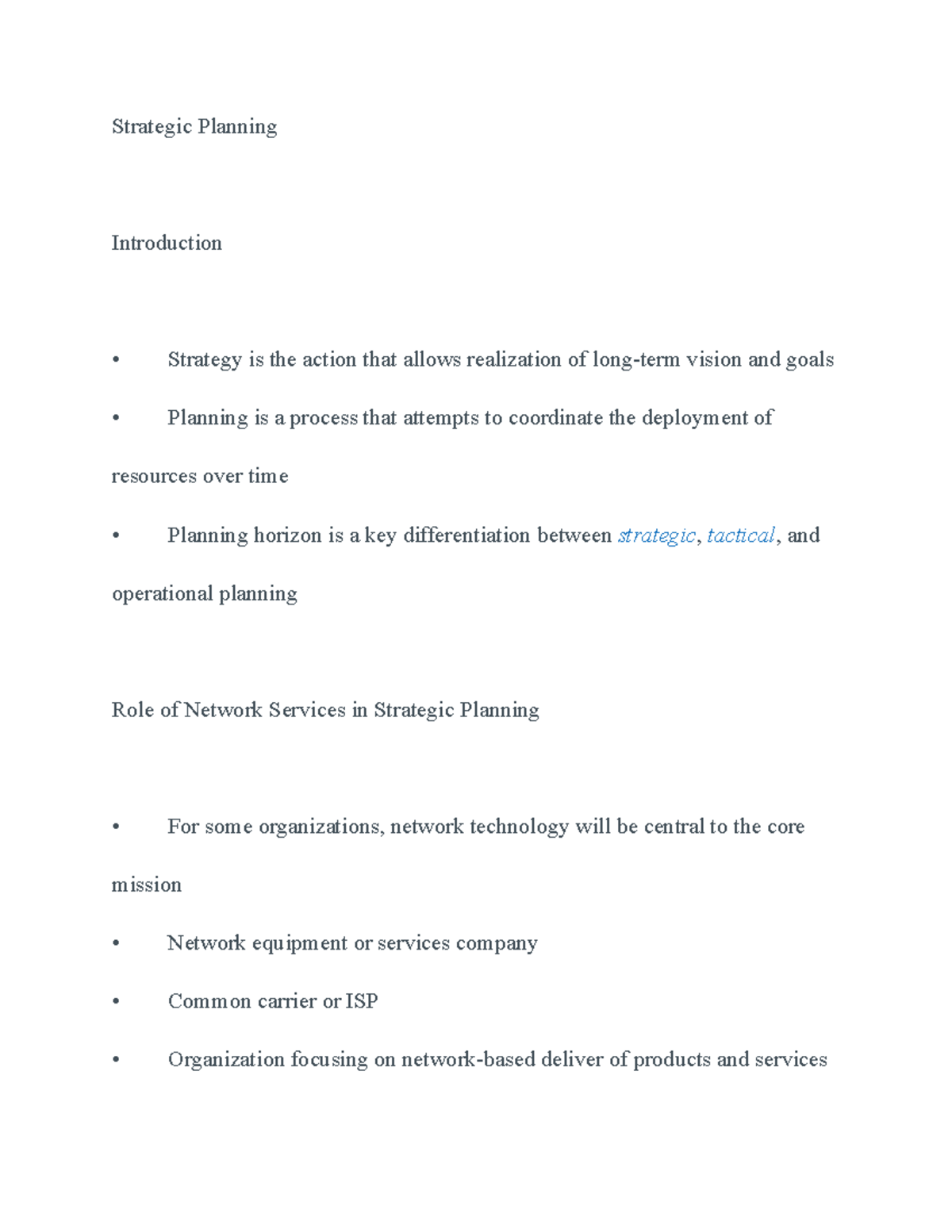 Strategic Planning - Strategic Planning Introduction Strategy is the ...