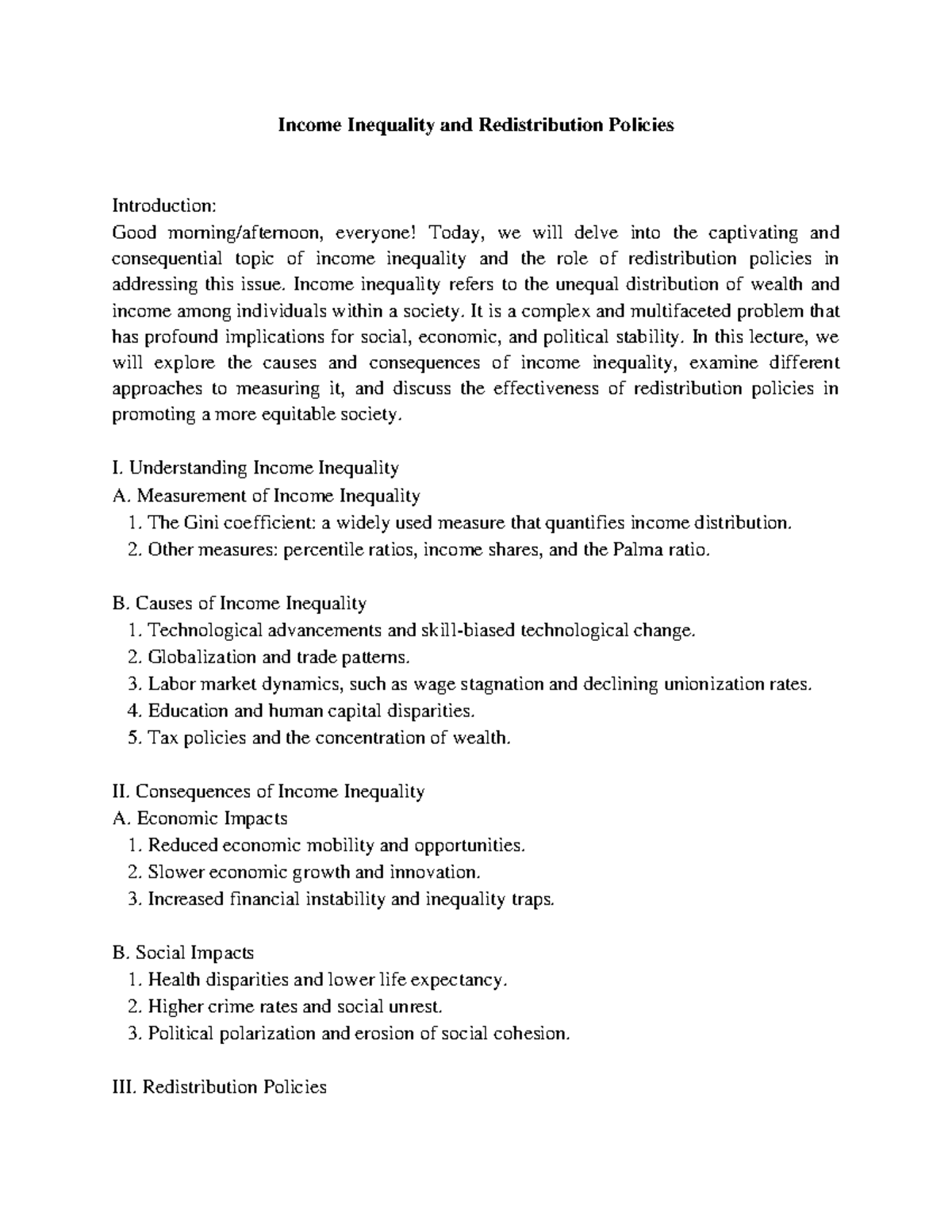 Income Inequality and Redistribution Policies 3 Essay Notes - Income ...