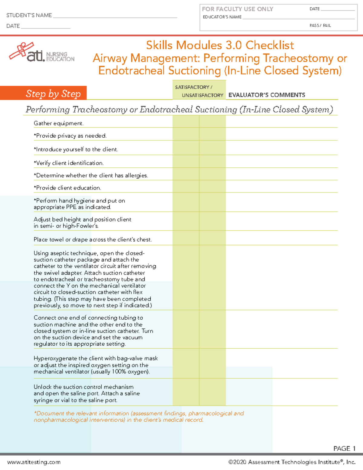 Skills Checklist Airway Endotracheal - ####### EDUCATOR ...