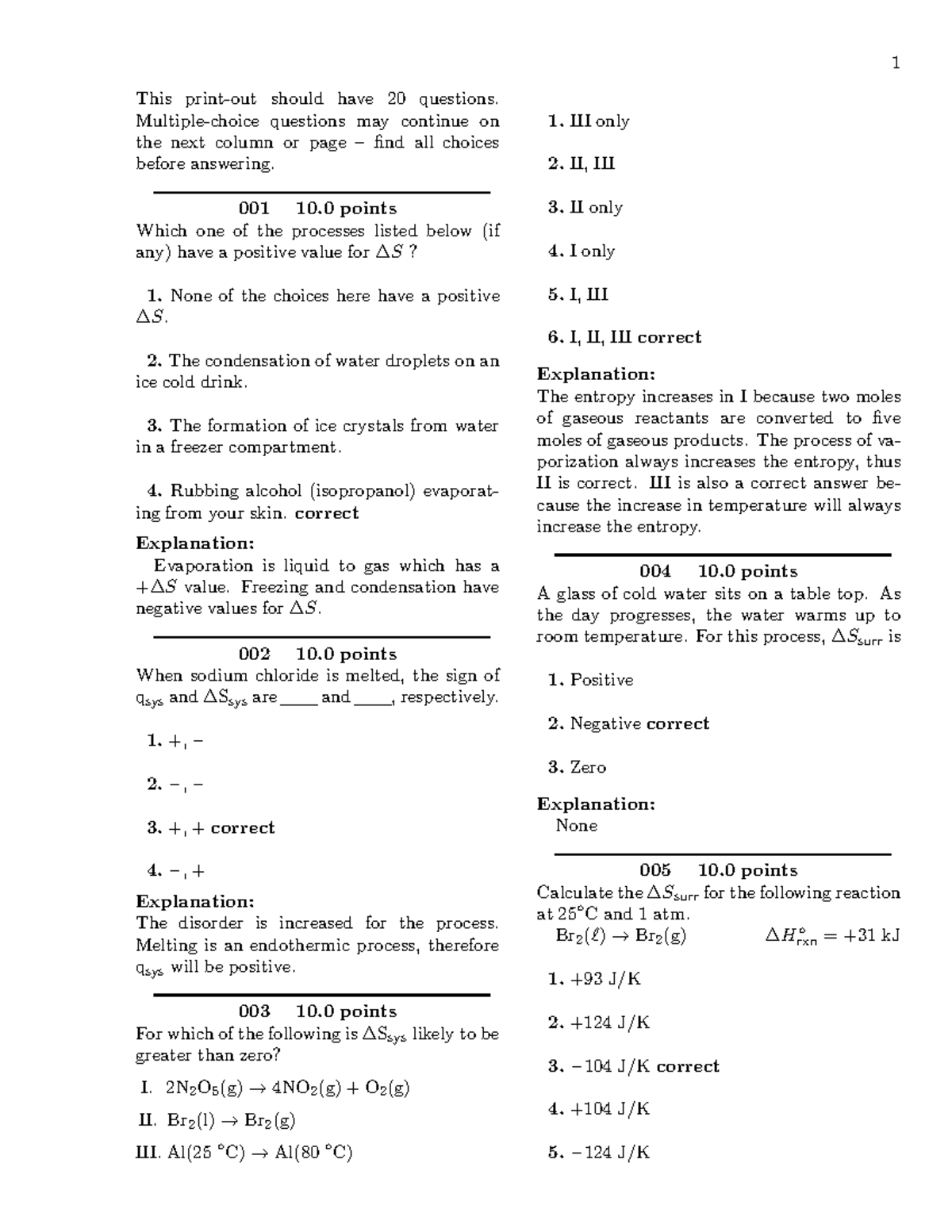 EXAM 4 Practice Problems This Print out Should Have 20 Questions