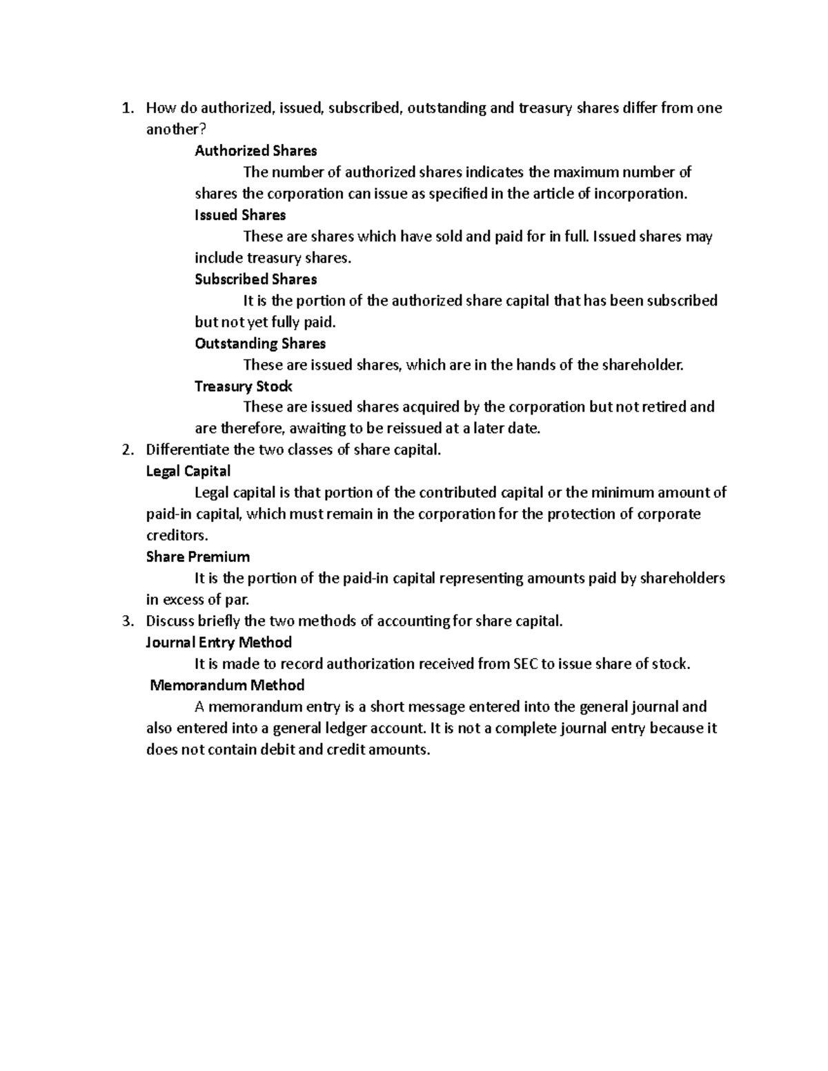 Corporation exercise - How do authorized, issued, subscribed ...