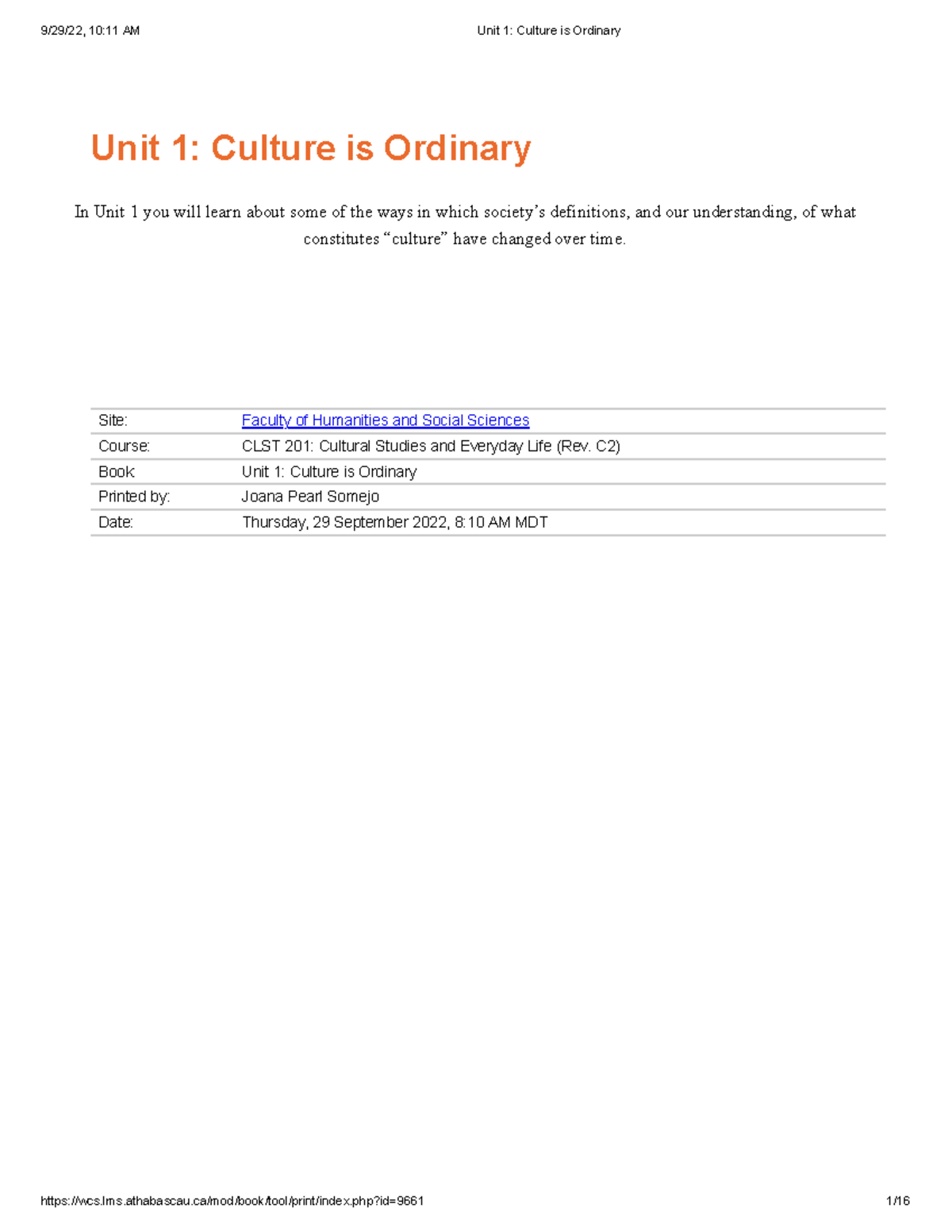 Unit 1 Culture is Ordinary - Unit 1: Culture is Ordinary In Unit 1 you ...