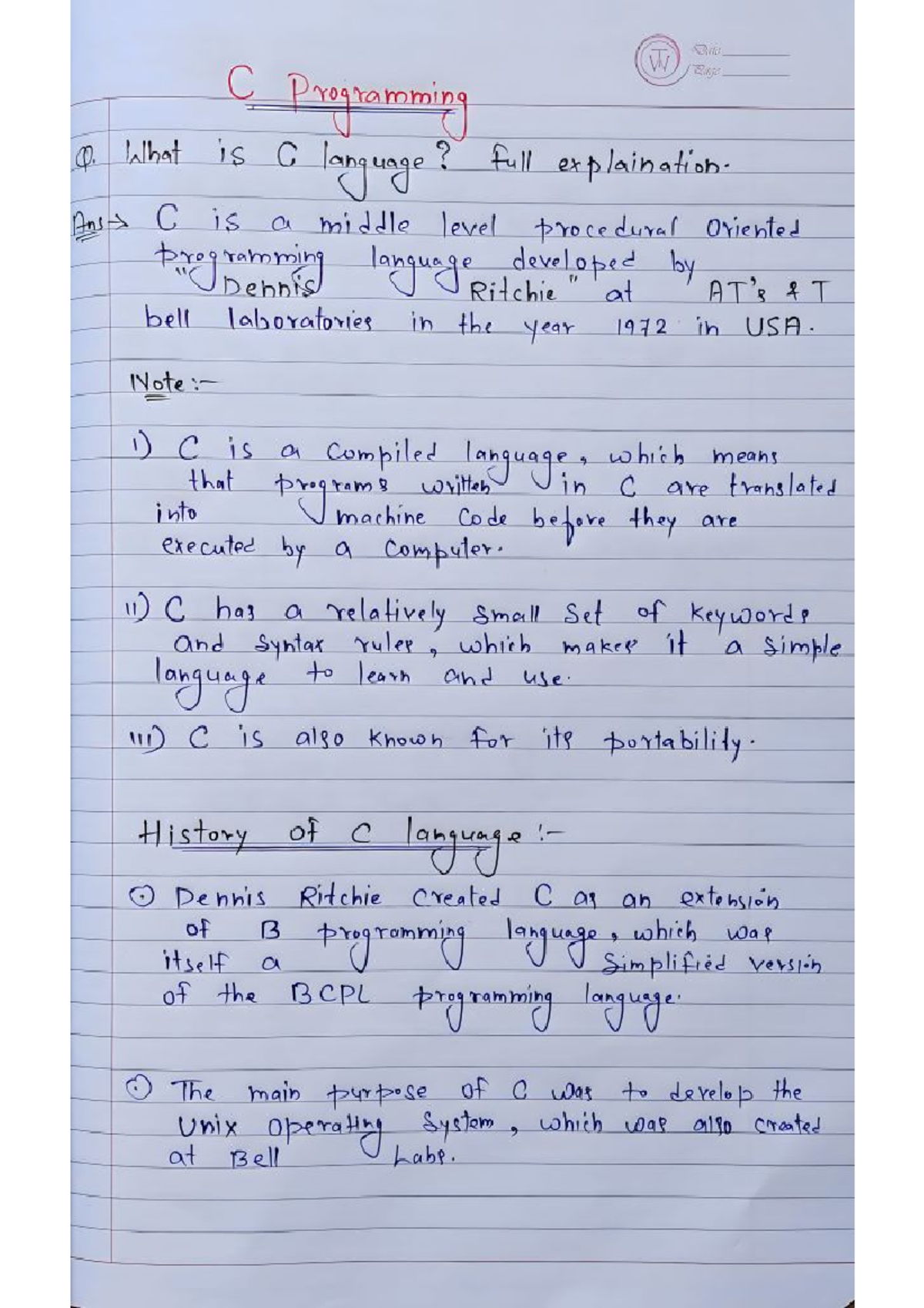 C Language Note - Bachelor of computer application - Studocu