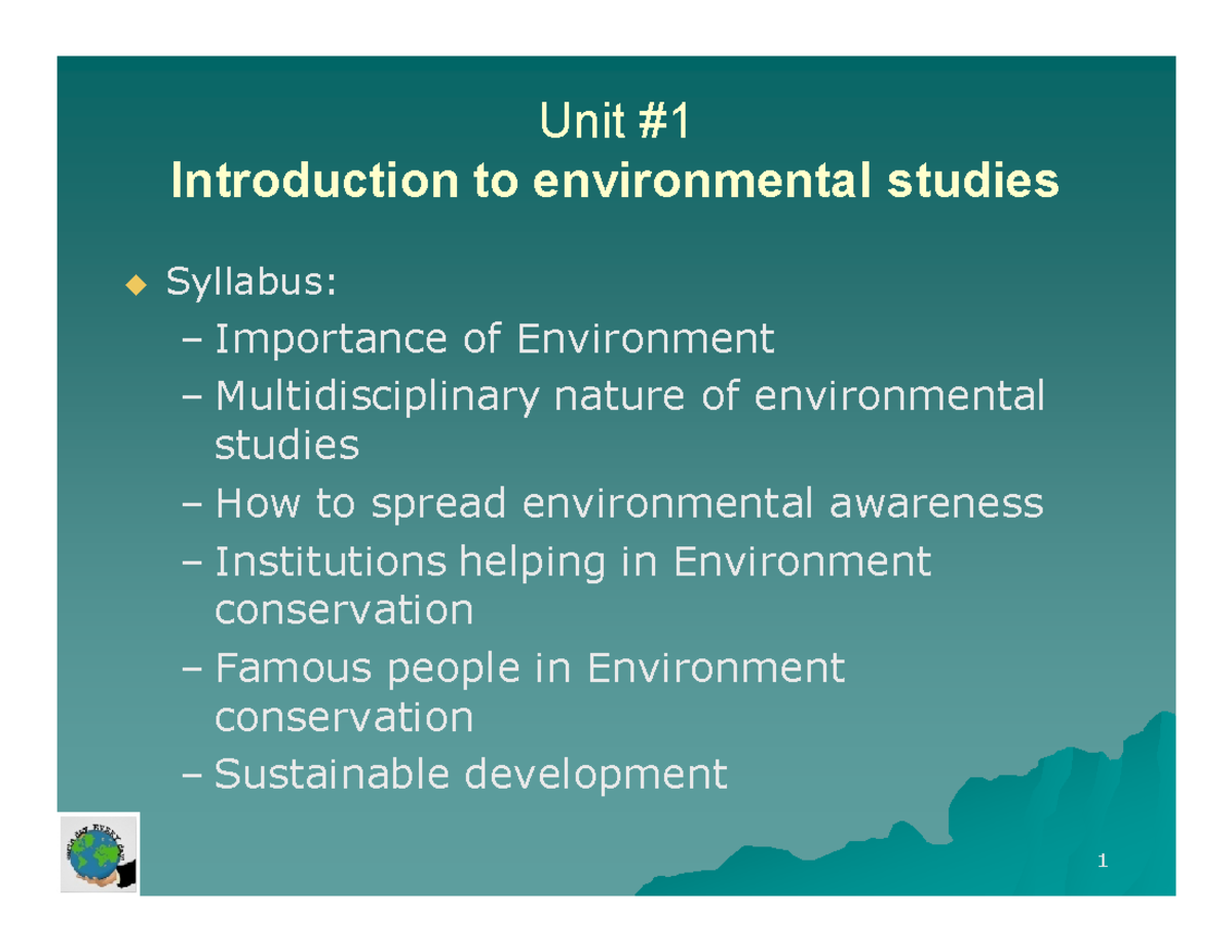 Unit-01 Introduction to Environment V11 - Unit #1 Unit Introduction to ...