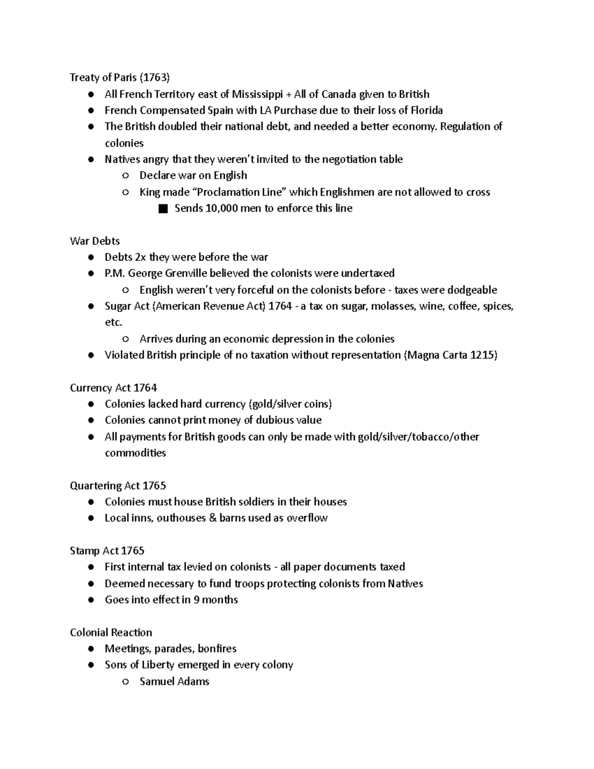 Lecture #9 - Treaty of Paris (1763) All French Territory east of ...