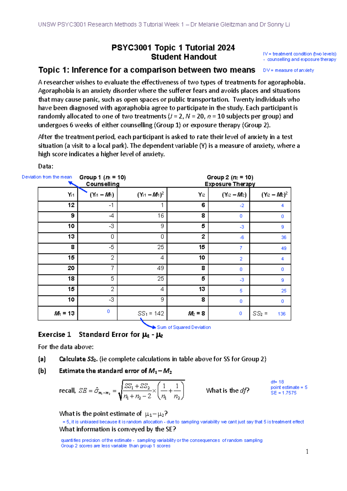 WEEK ONE - Topic 1 (pdf version) - PSYC3001 Topic 1 Tutorial 2024 Student Handout Topic 1 ...