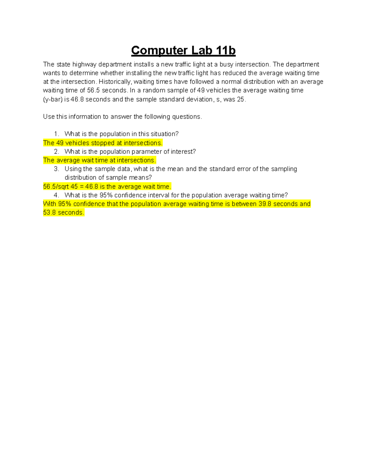 Alex Lehman Computer Lab 11b - Computer Lab 11b The state highway department installs a new ...