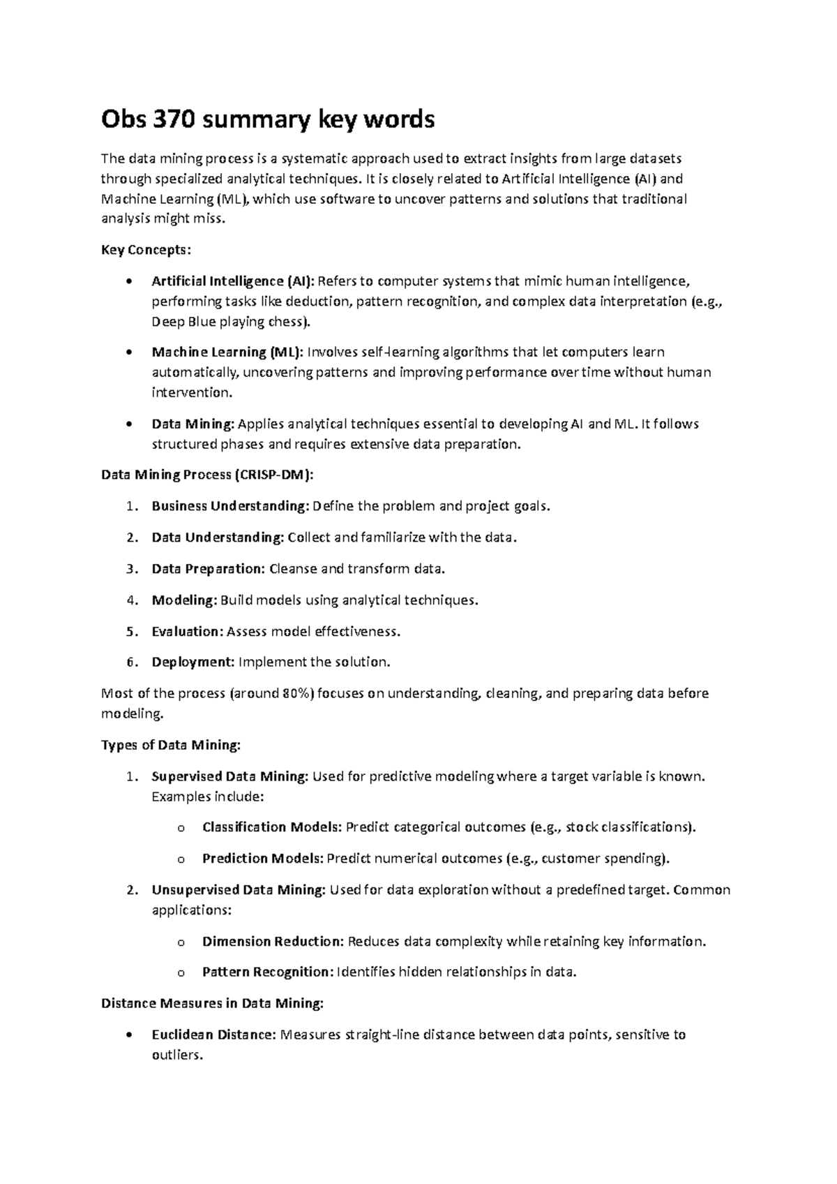 Obs 370 key words - Key definitions - Obs 370 summary key words The ...