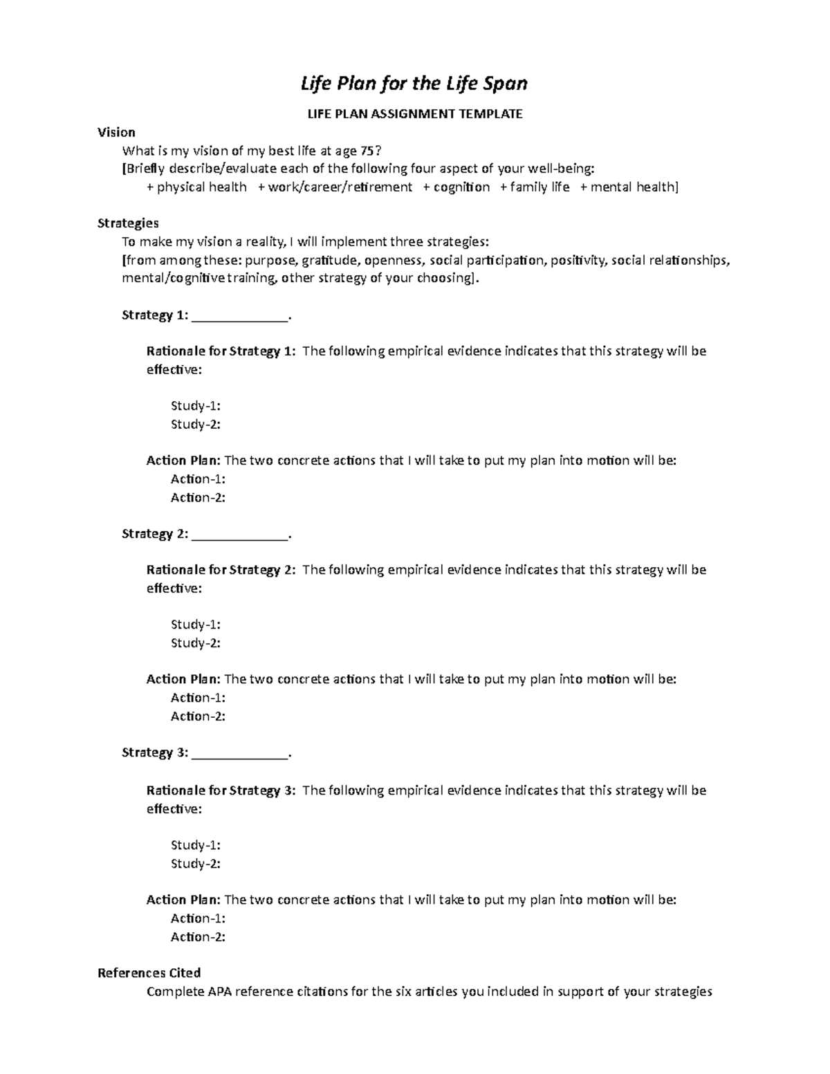 Life Plan for the Life Span - 2022 template - Life Plan for the Life ...