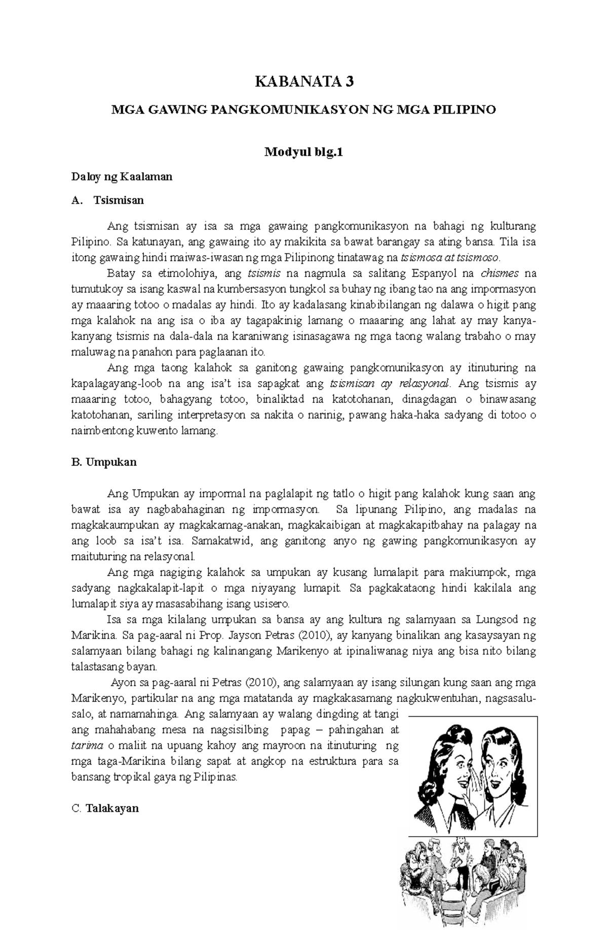 Kabanata 3 Modyul 1 - Filipino Literature Module - KABANATA 3 MGA ...