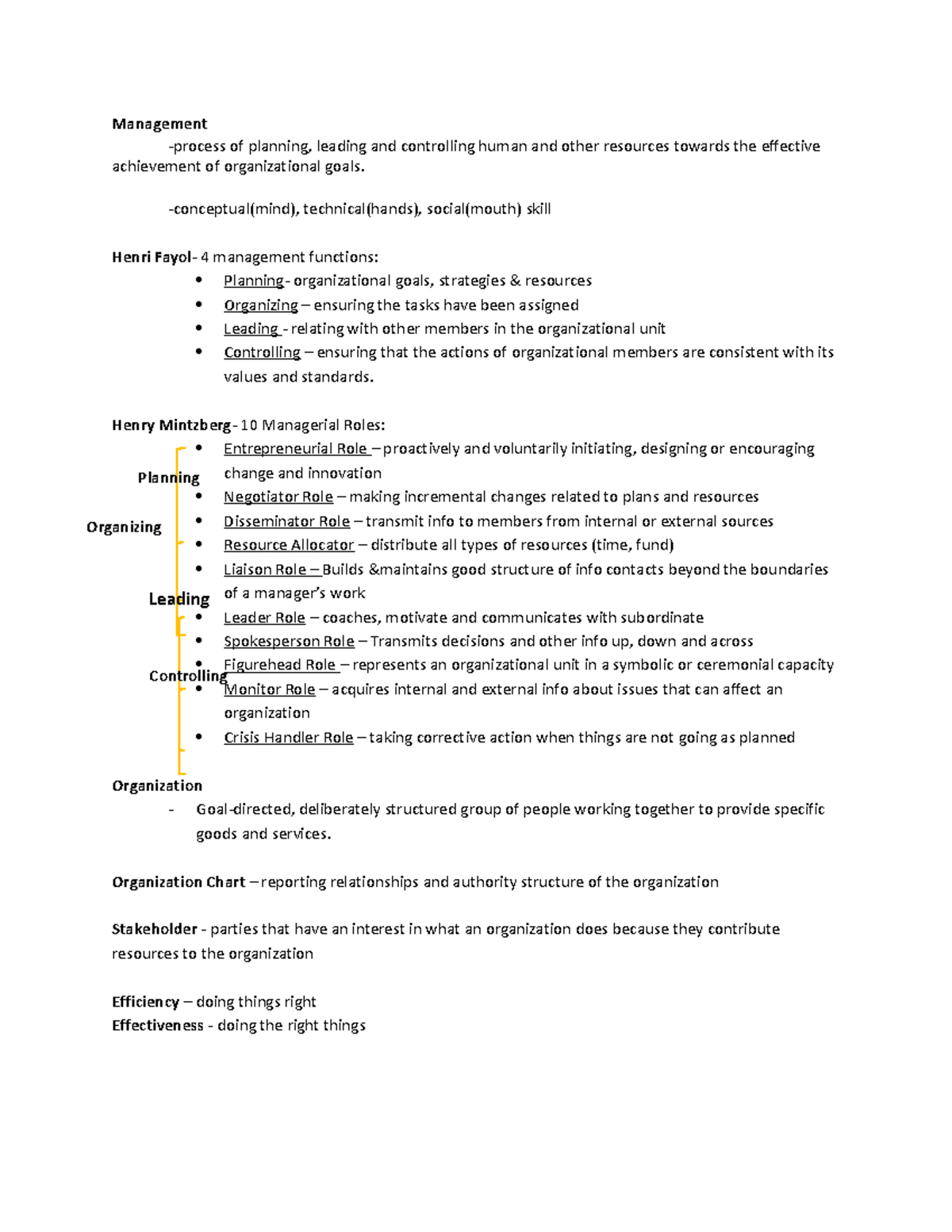 Intro to Management - Management -process of planning, leading and ...