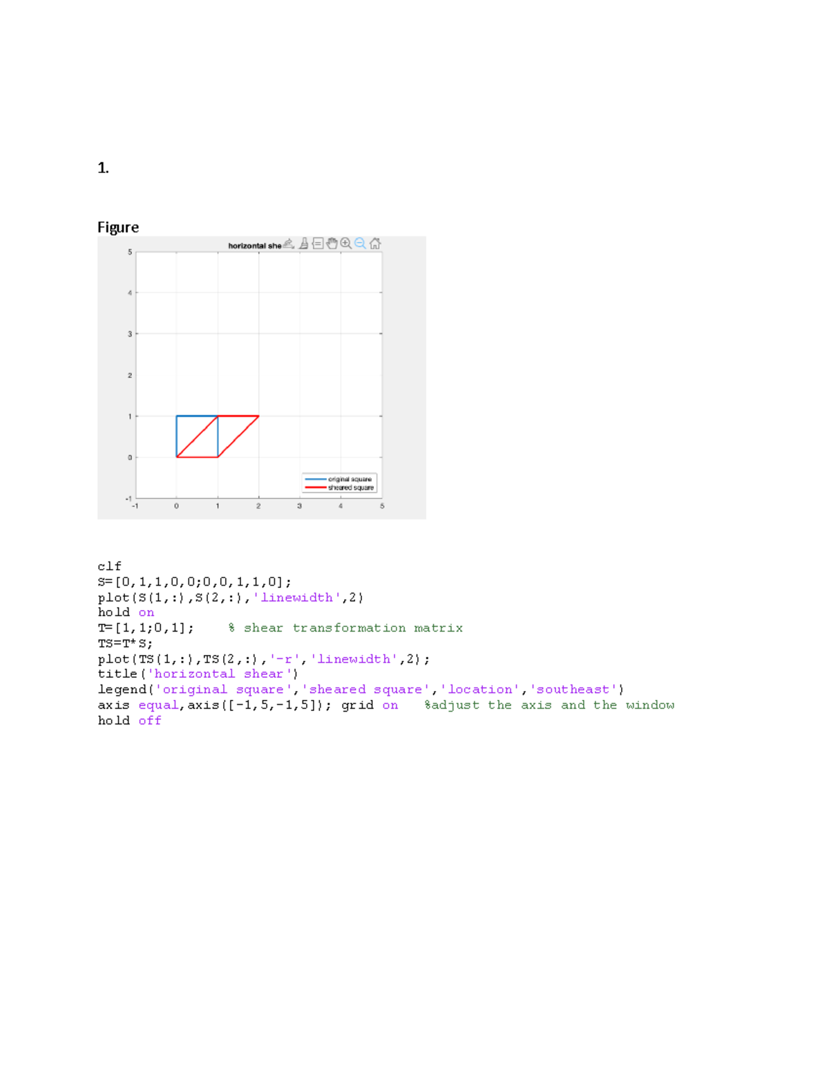 Math 343- Lab excerises 4 - Khalifah Muhammad 1. Figure clf S=[0,1,1,0 ...