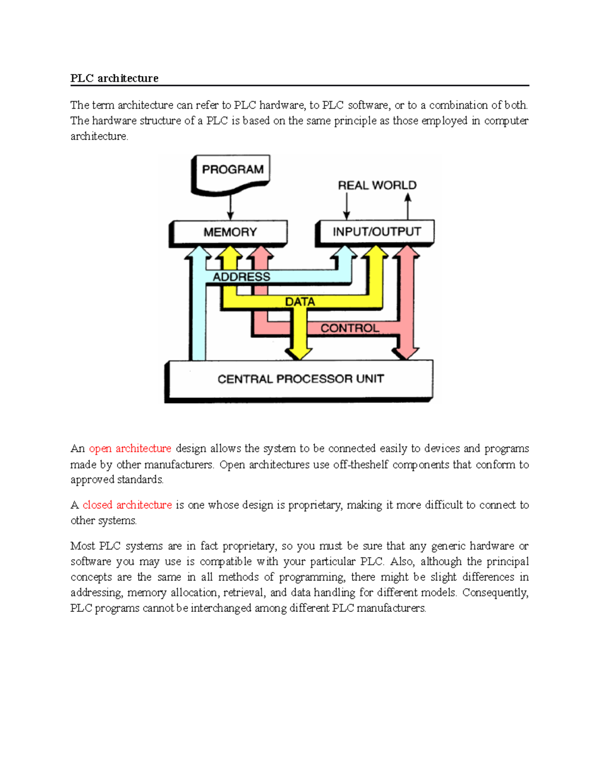 Lecture 2 introduction - PLC architecture The term architecture can ...