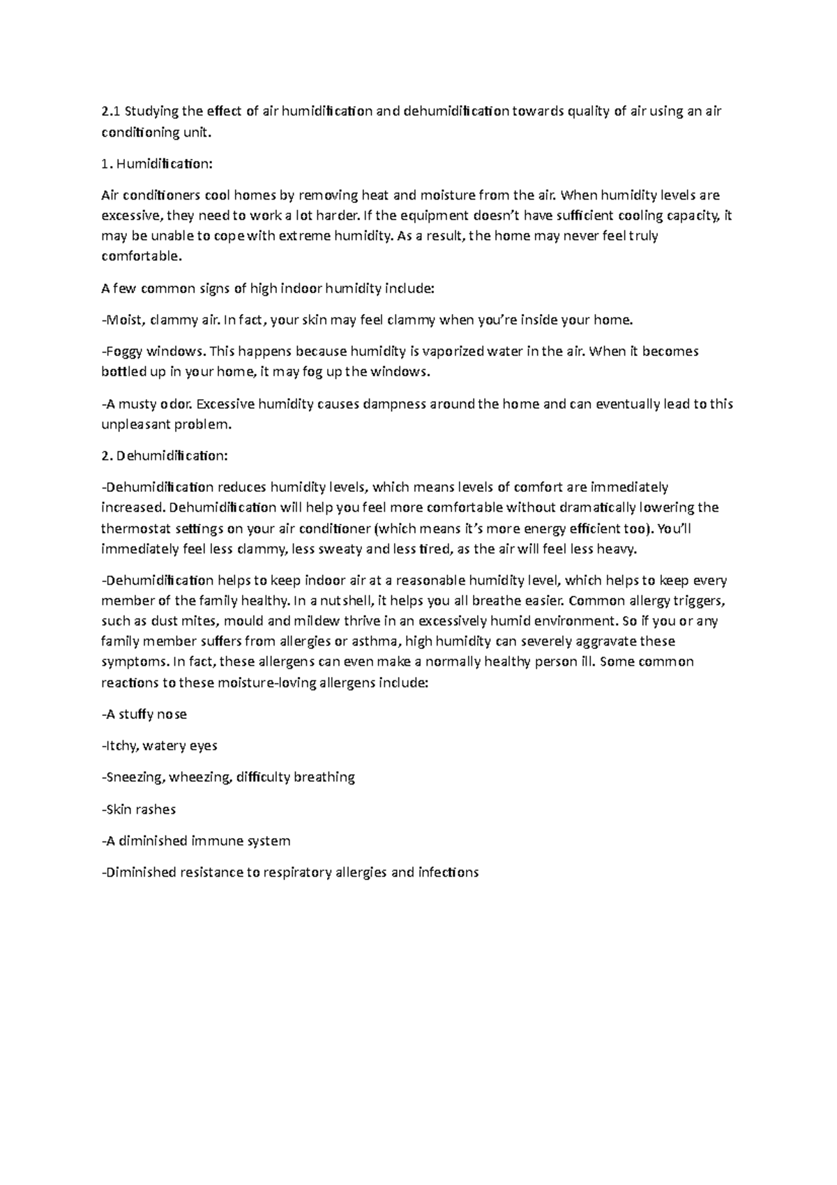 2 - Having extra notes - 2 Studying the effect of air humidification ...