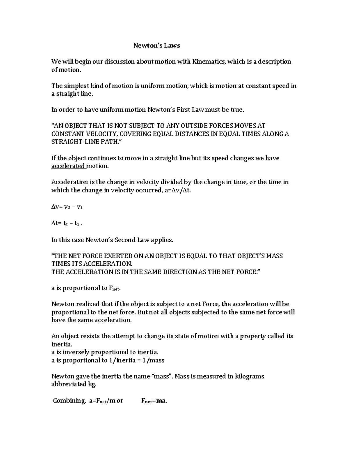 Newton’s Laws 1 - physics - Newton’s Laws We will begin our discussion ...