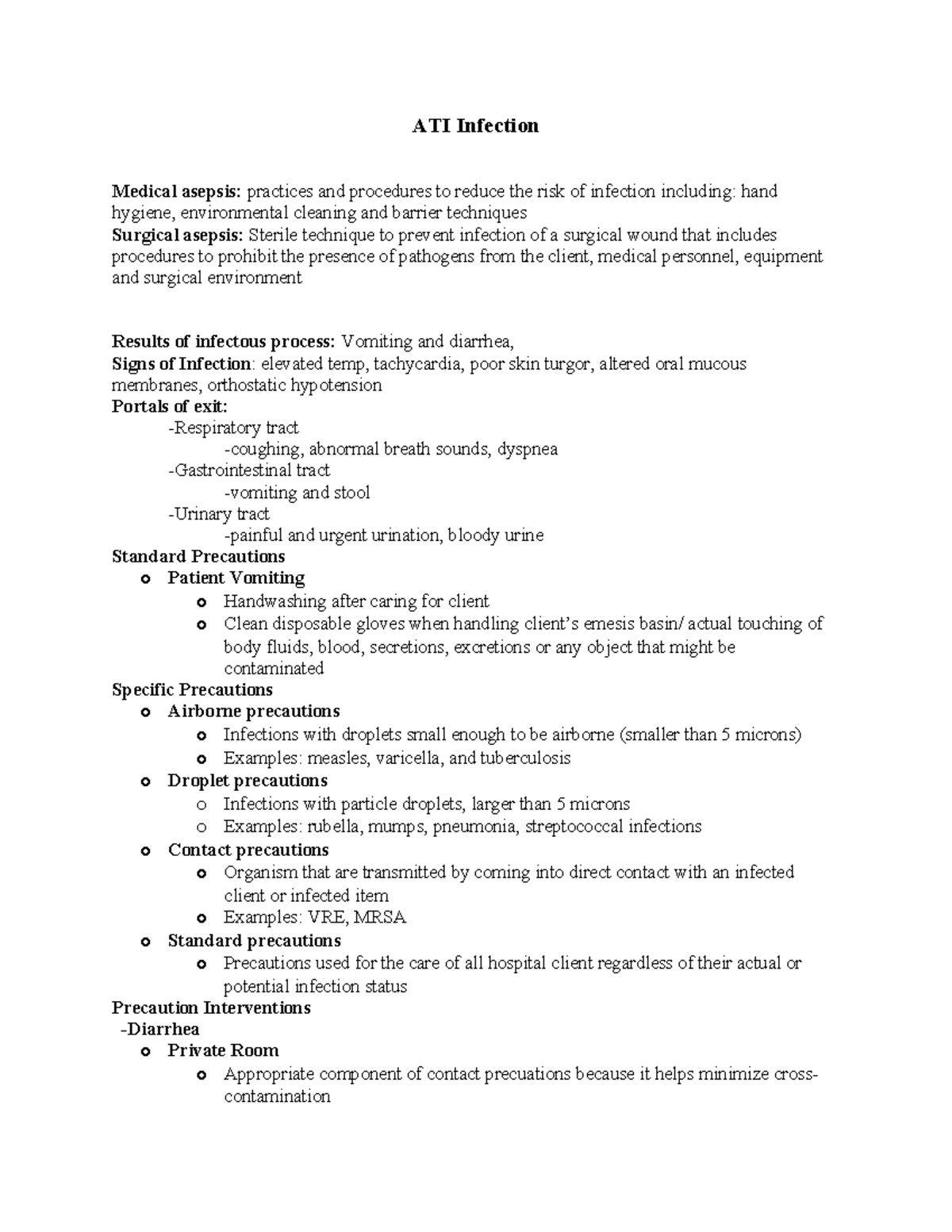 ATI Infection lab - ATI - ATI Infection Medical asepsis: practices and ...