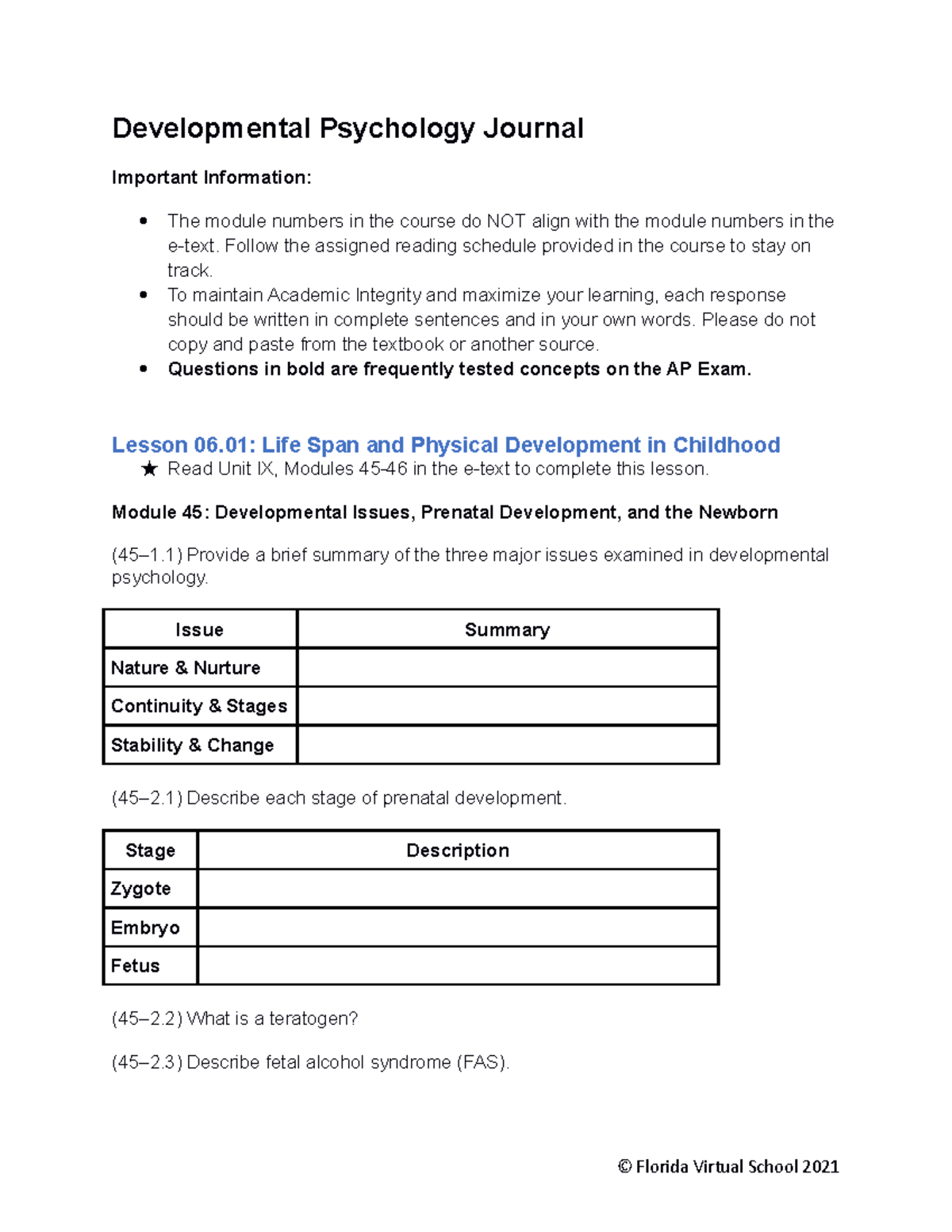 Mod. 6 developmental psychology journal - Developmental Psychology ...
