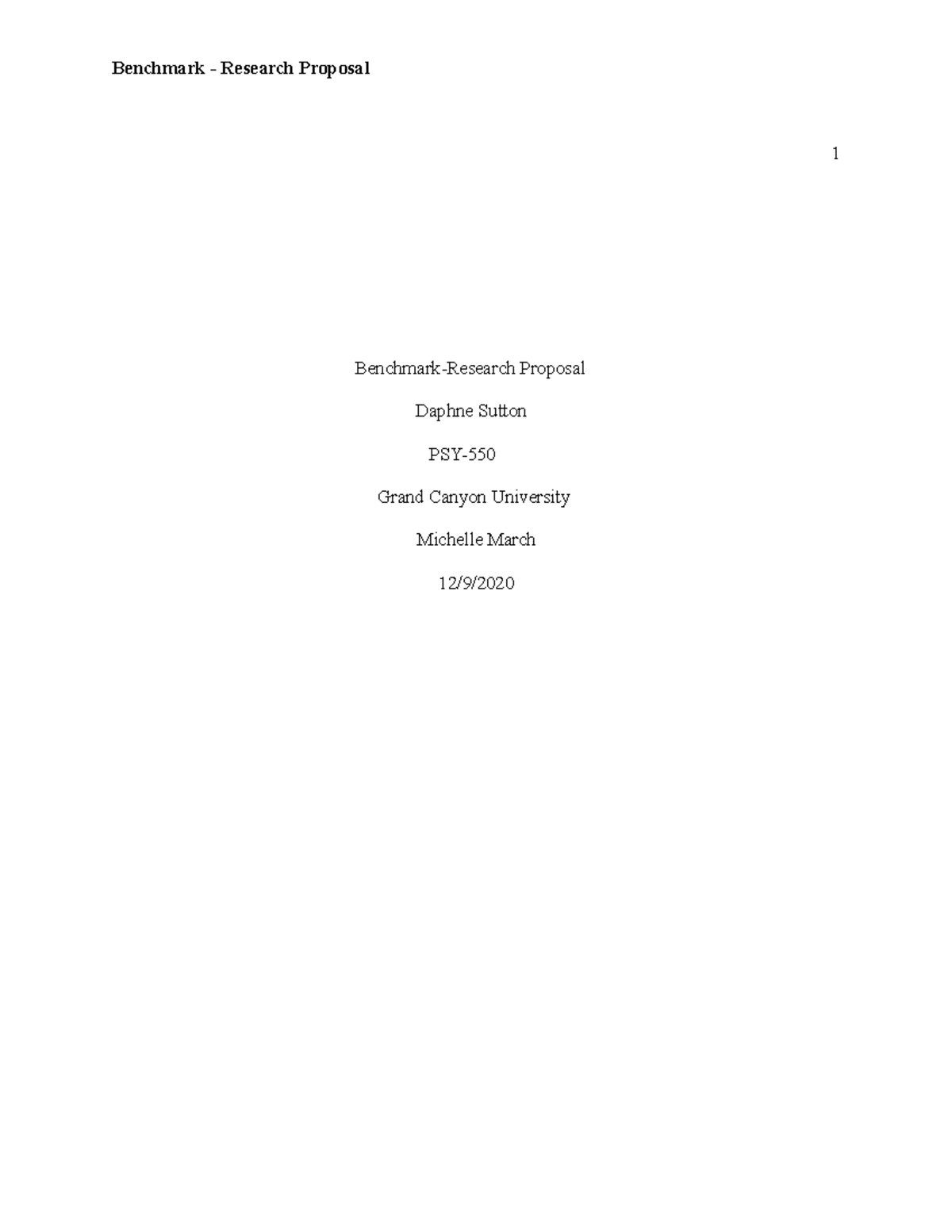 Research Proposal - Assignment - 1 Benchmark-Research Proposal Daphne ...