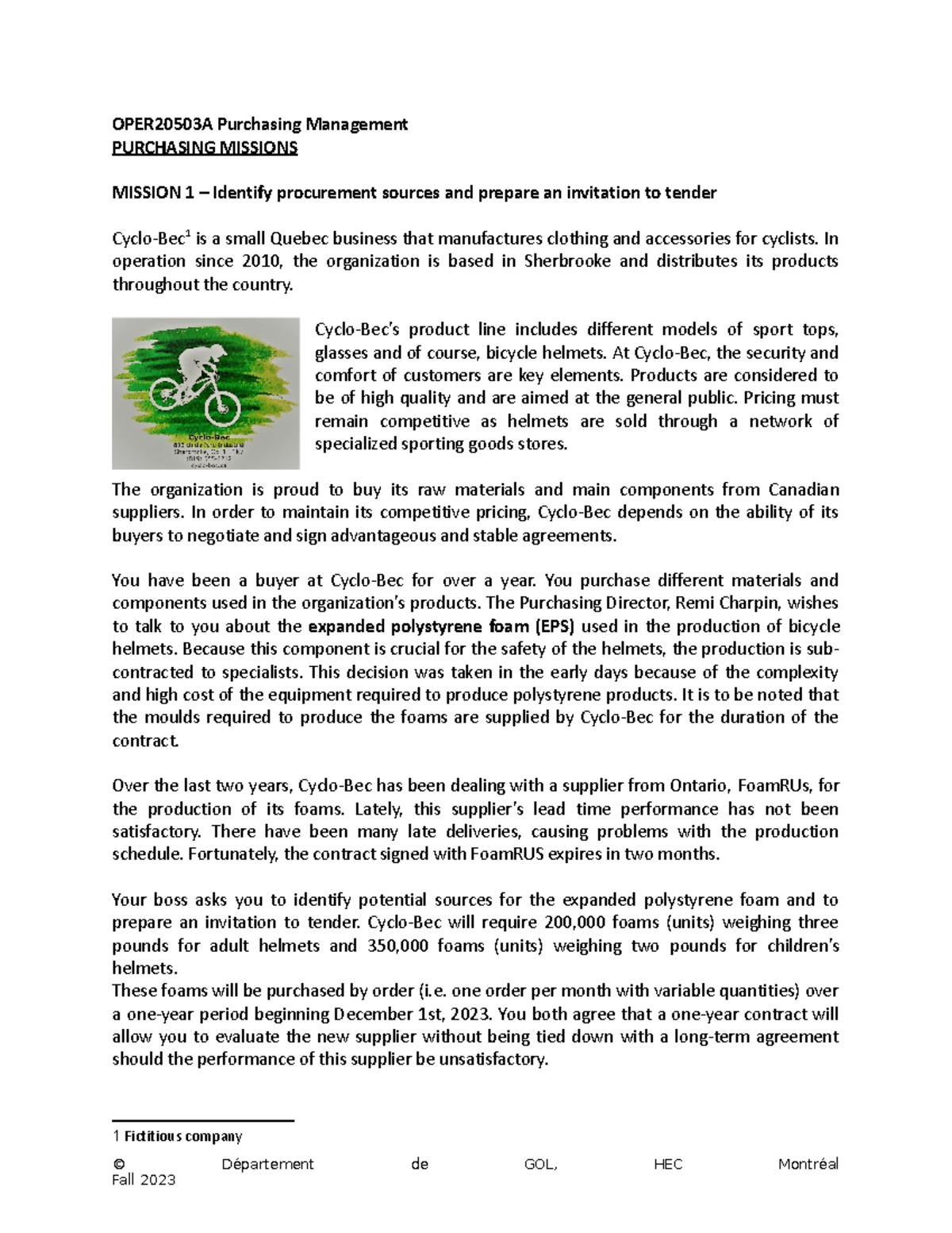 Purchasing mission 1 A23 - OPER20503A Purchasing Management PURCHASING ...
