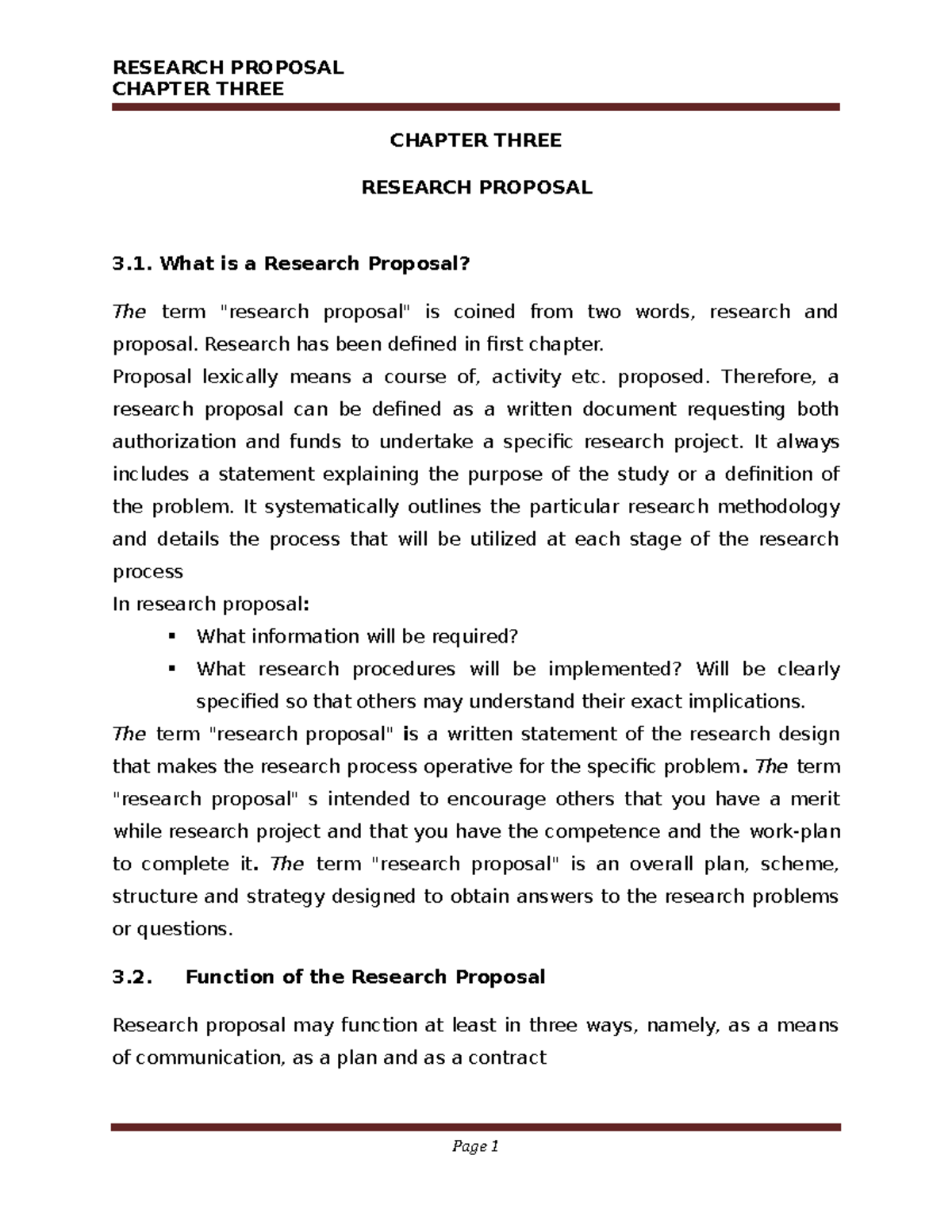 Chapter Three Research Proposal - CHAPTER THREE CHAPTER THREE RESEARCH ...