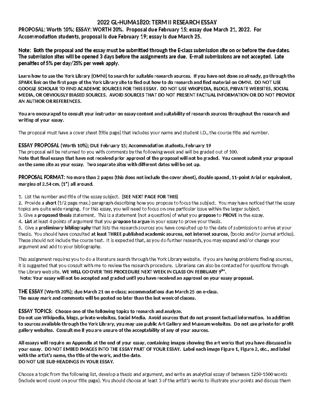 TERM II Essay Guidelines AND Topics - 2022 GL-HUMA1820: TERM II ...