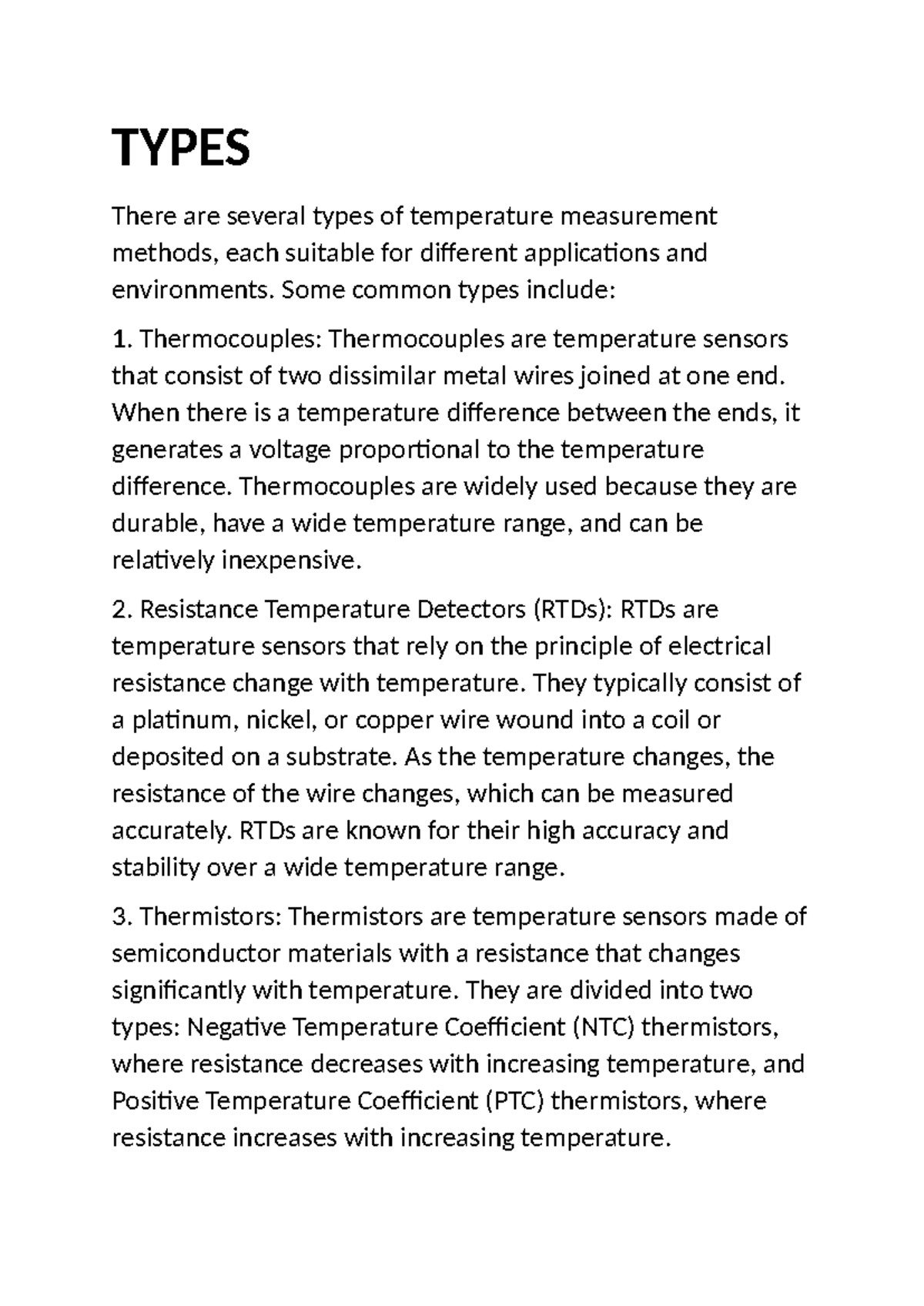 Types of temperature measurement - TYPES There are several types of ...