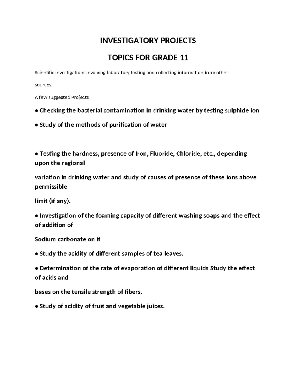 Investigatory Projects Grade 11 - INVESTIGATORY PROJECTS TOPICS FOR ...