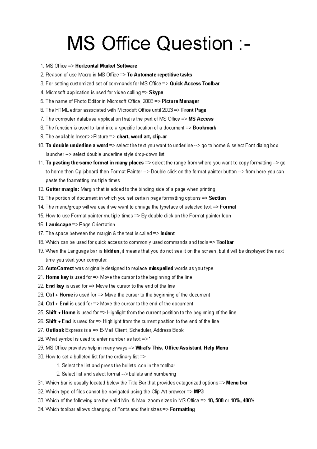 MS-Office & Common-Application - MS Office Question :- MS Office ...