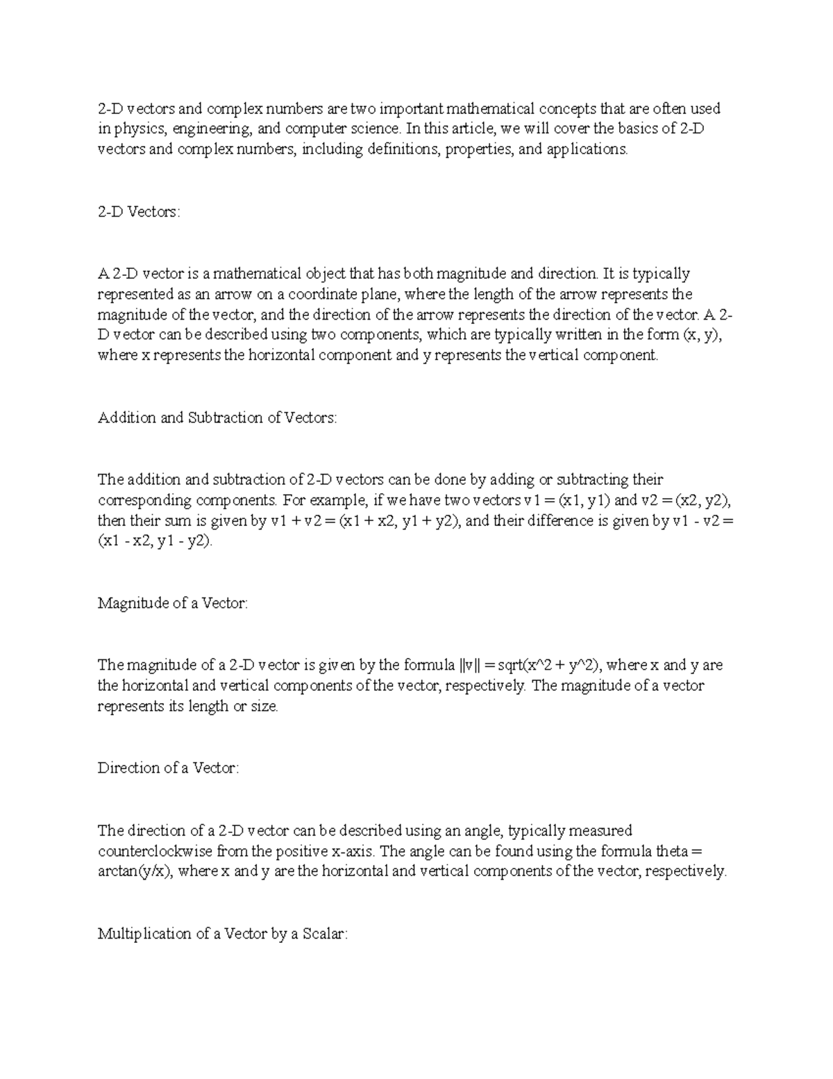 2 D Vectors And Complex Numbers In This Article We Will Cover The