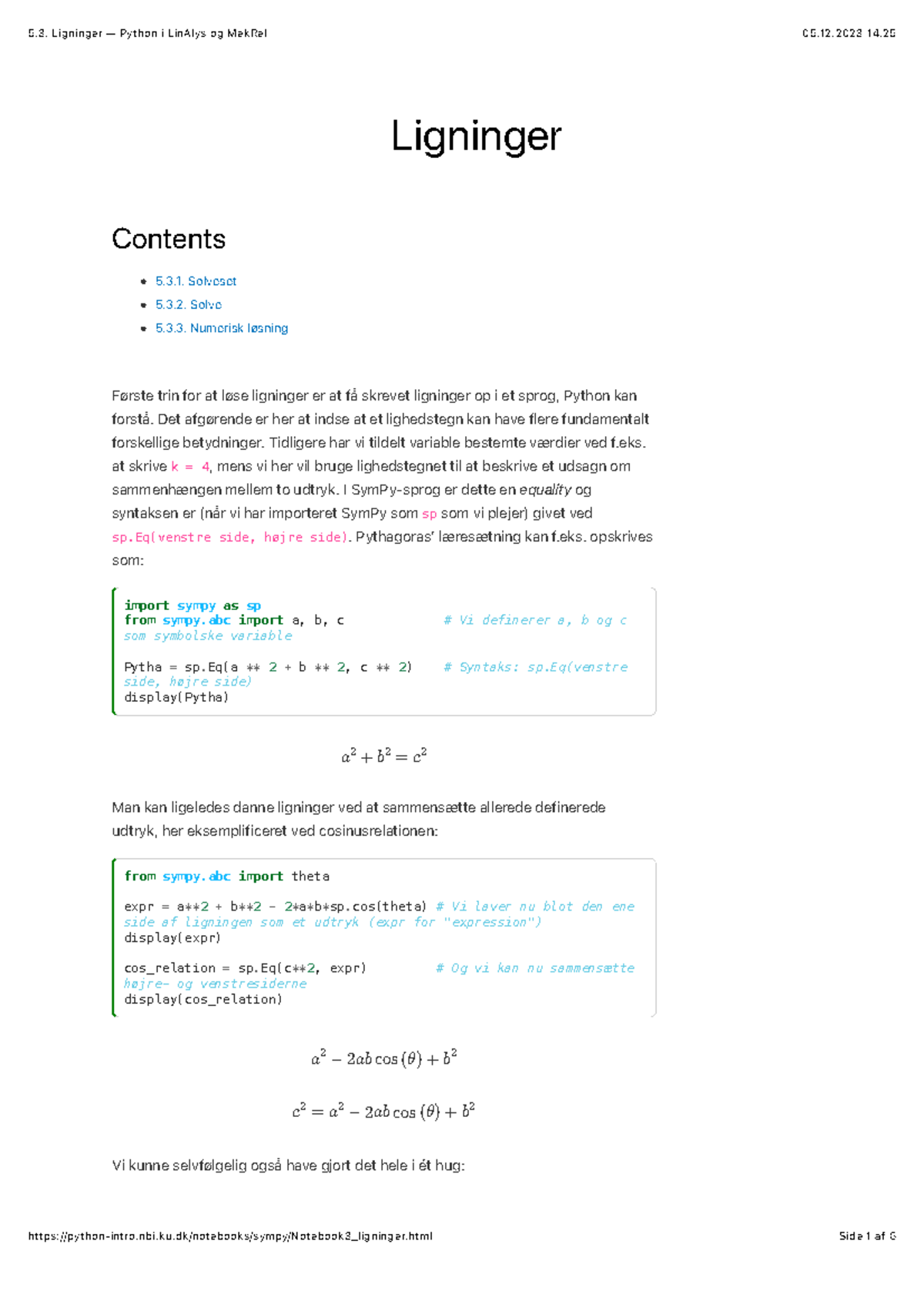 5.3. Ligninger python - Ligninger Contents 5.3. Solveset 5.3. Solve 5.3 ...