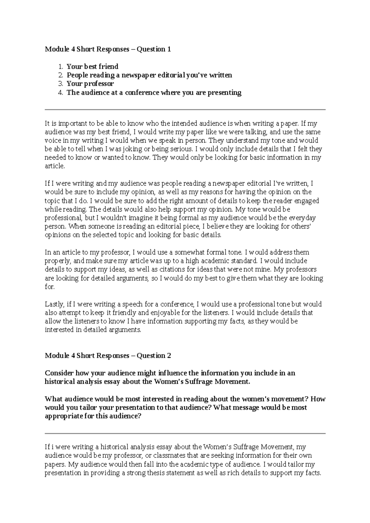 Amanda Jones. Short Responses WEEK 4 - Module 4 Short Responses ...