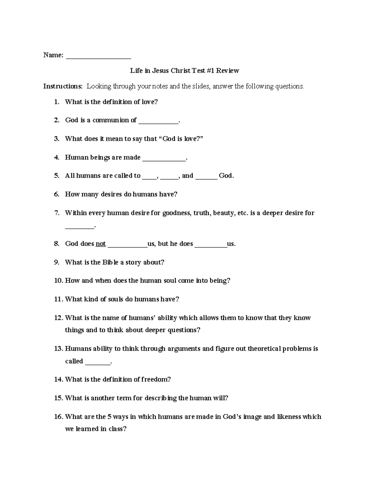 Mathhhhhhhhhhhhhhh - Name: __________________ Life in Jesus Christ Test ...