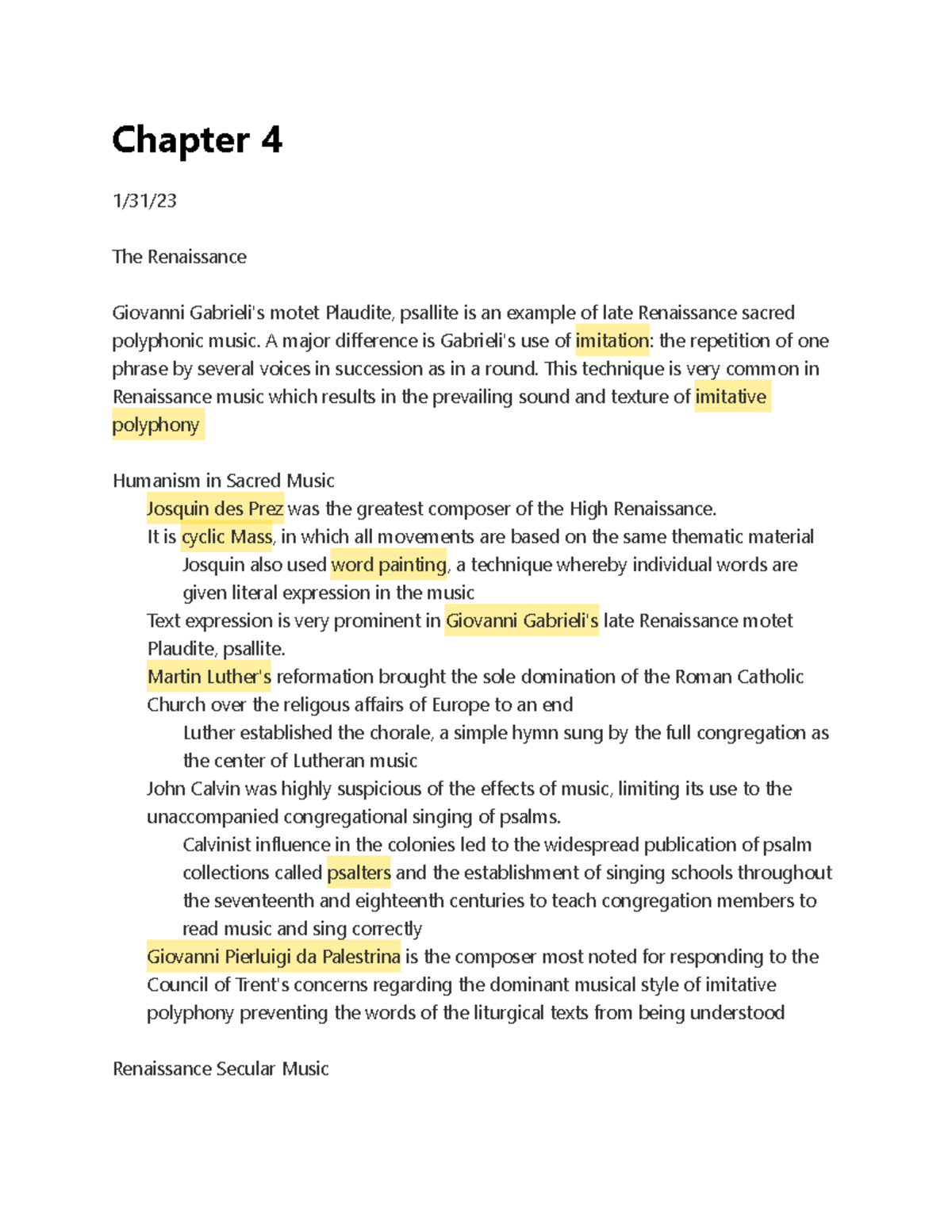 Chapter 4 - Introduction to Music Literature and History 120, Prof ...