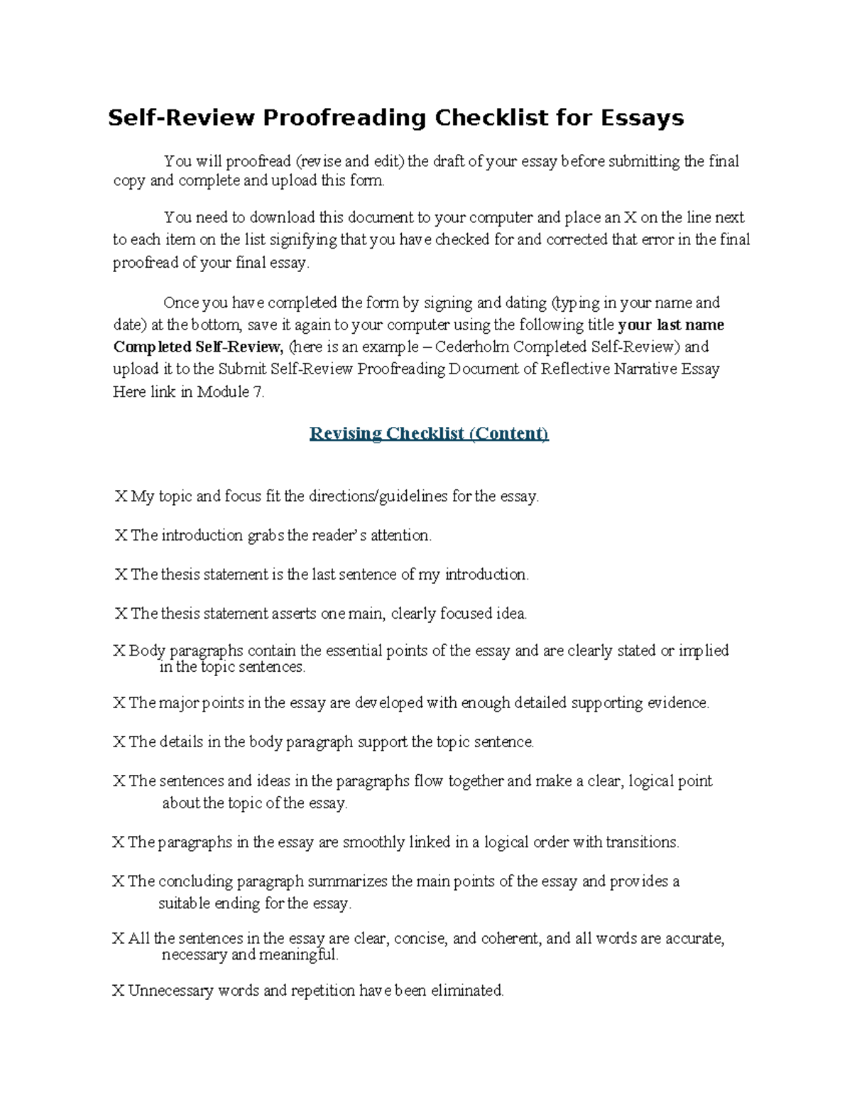 Elsner Completed Self-Review - Self-Review Proofreading Checklist for ...