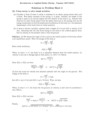 2018 IAM Problem Sheet 1 solutions - Introduction to Applied Maths ...