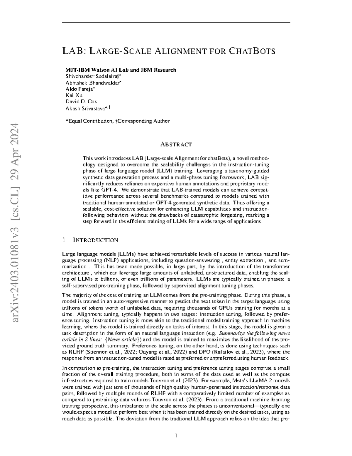Lab Large Scale Alignment For Chatbots Lab Large Scale Alignment For Chatbots Mit Ibm