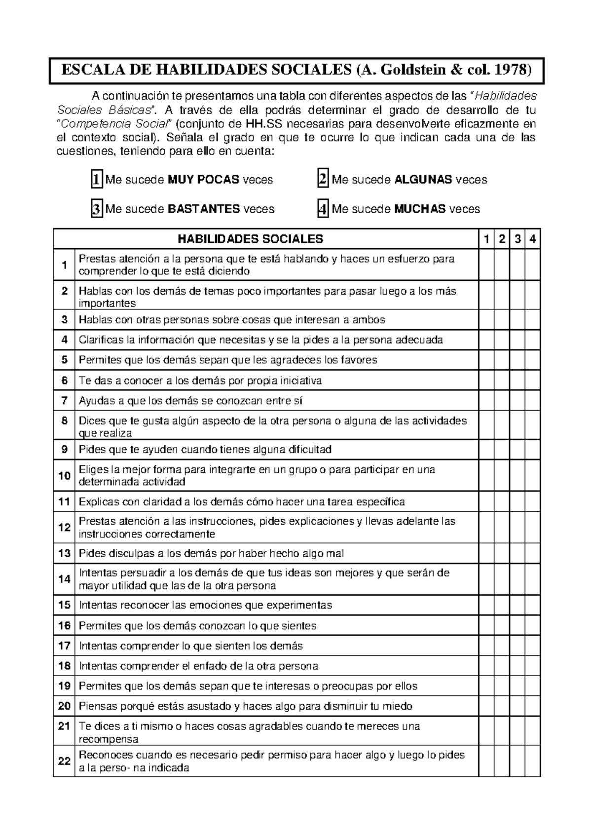 Cuestionario- Habilidades- Sociales - A continuación te presentamos una ...