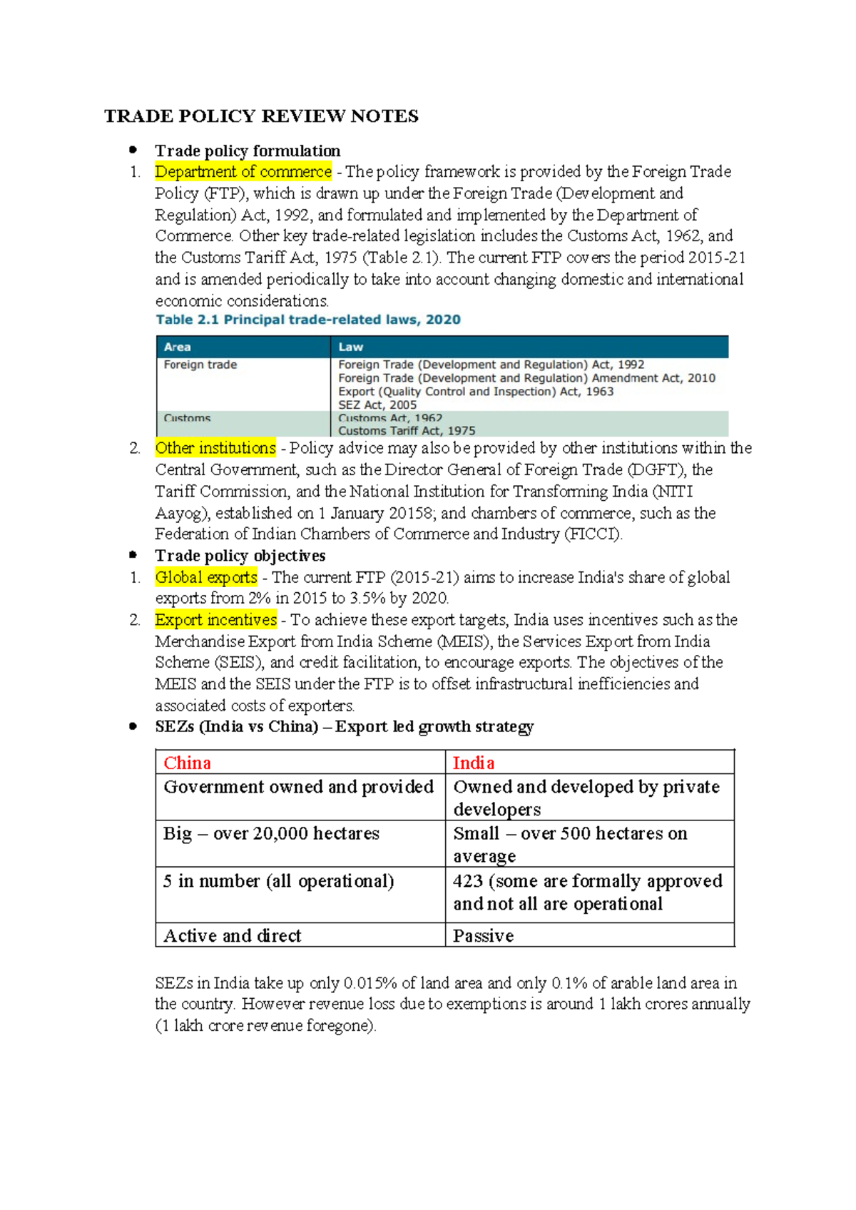 Unit 1 Trade policy review - TRADE POLICY REVIEW NOTES Trade policy ...