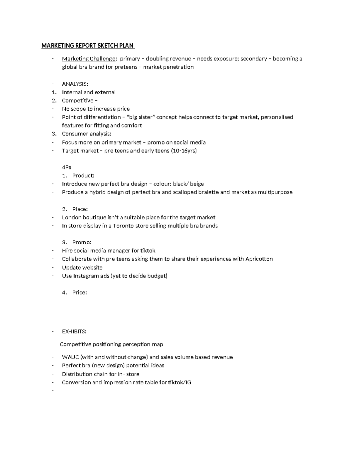 Sketch plan - Project - MARKETING REPORT SKETCH PLAN Marketing ...