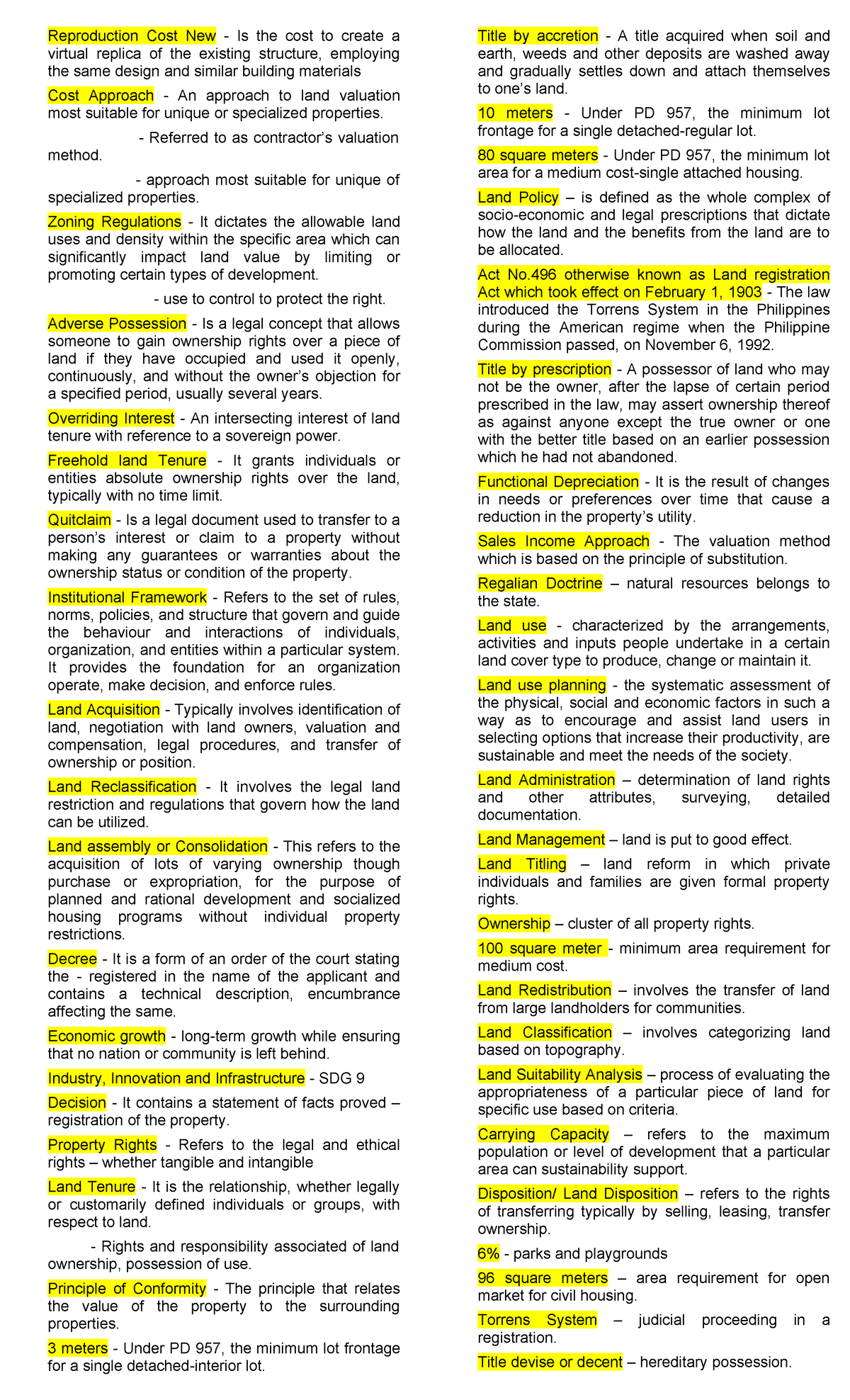 Lam Definition-of-terms - Reproduction Cost New - Is the cost to create ...