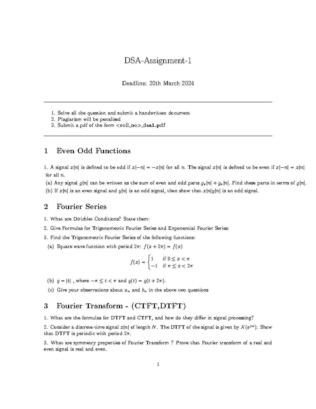 DSA A1 - DSA-Assignment- Deadline: 20th March 2024 Solve all the question and submit a ...