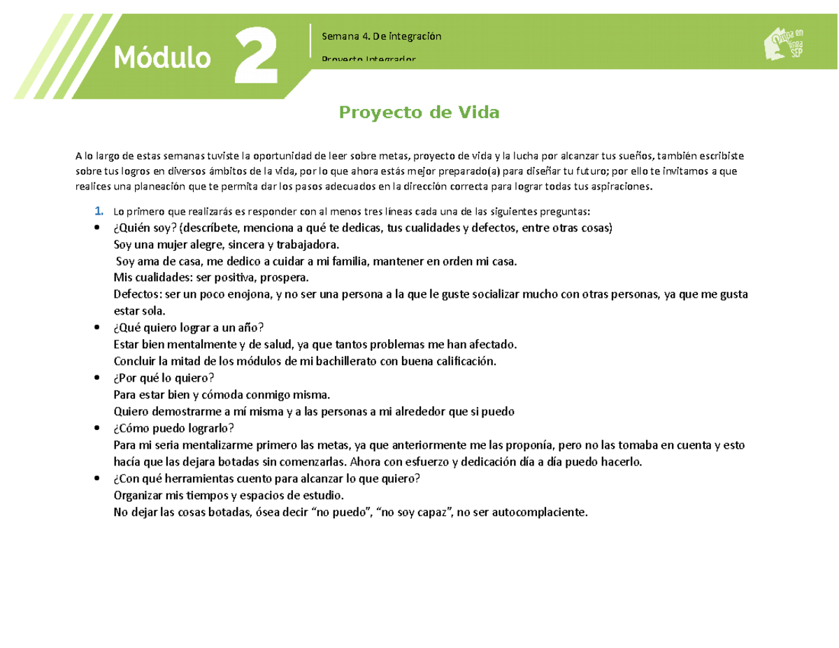Modulo 2. semana 4. proyecto integrador - Español - Prepa en Línea ...