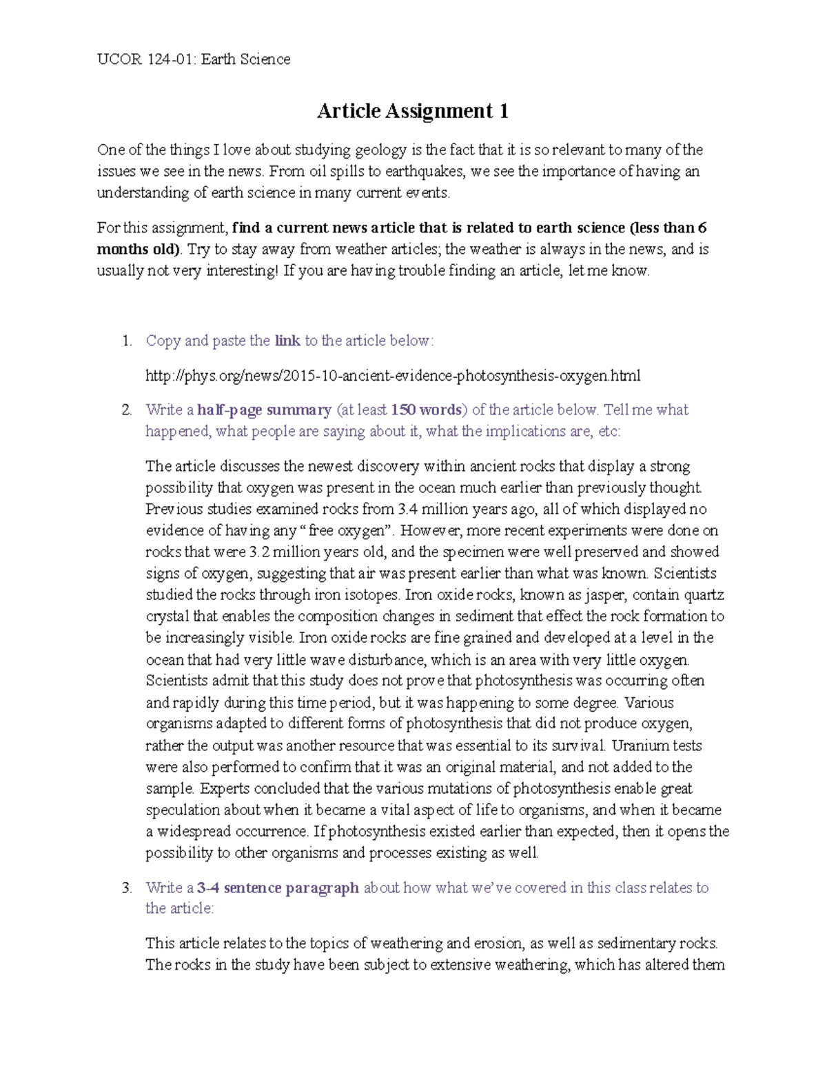 Earth Science Article Assignment - UCOR 124-01: Earth Science Article ...